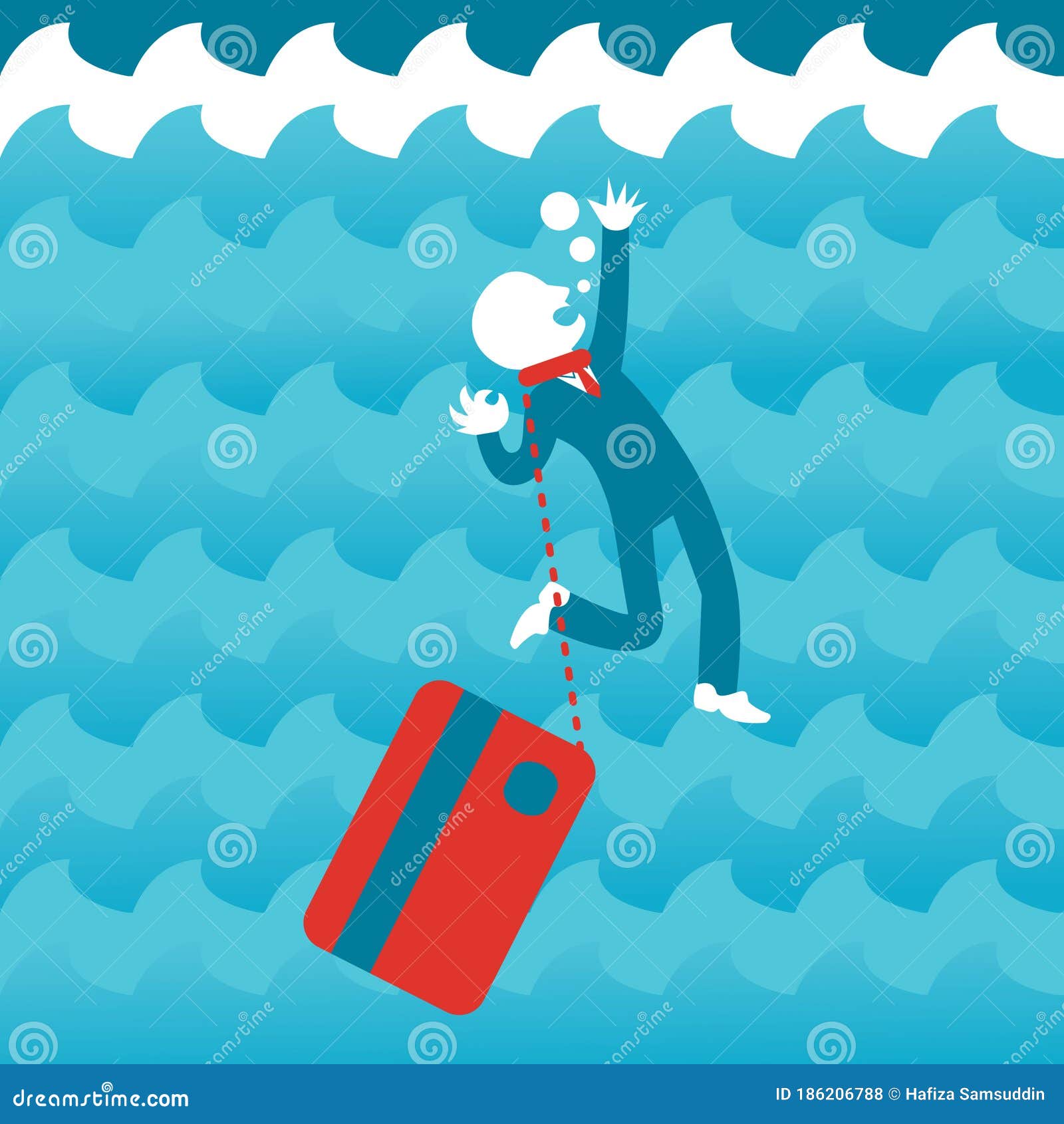 Man Drowning in Debt. Vector Illustration Decorative Design Stock ...