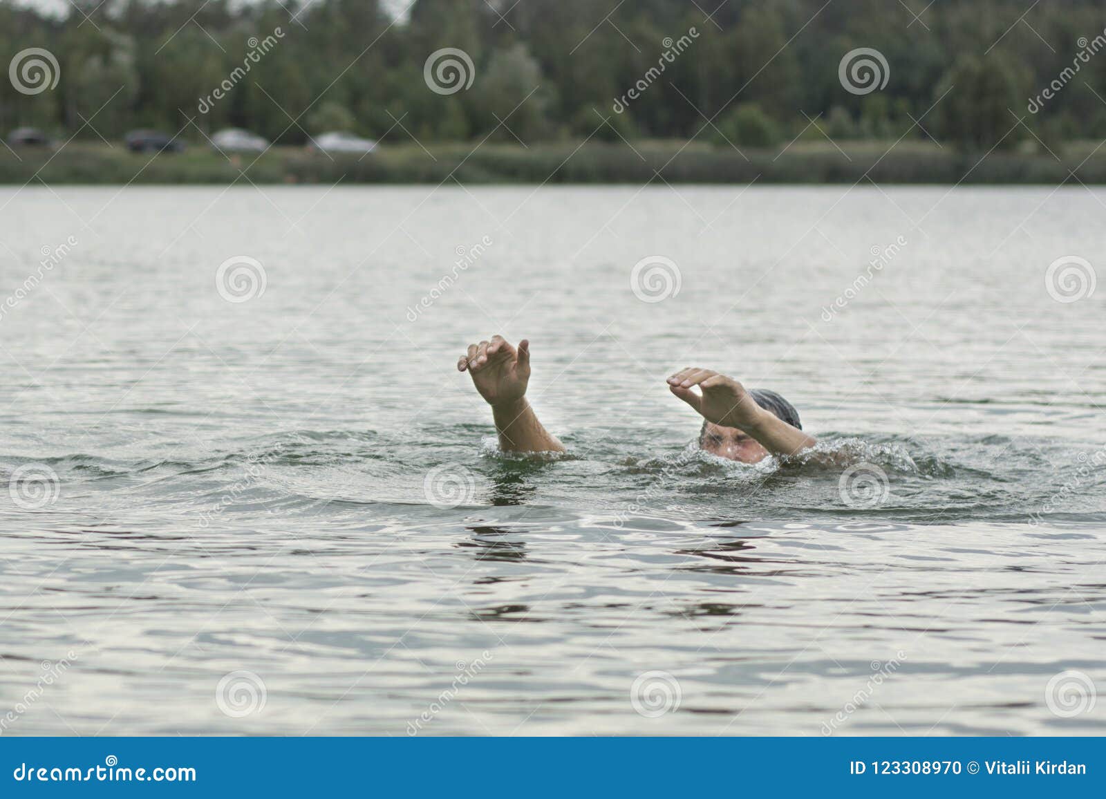 Man is Drowning on the Lake Stock Photo - Image of palm, drowning ...