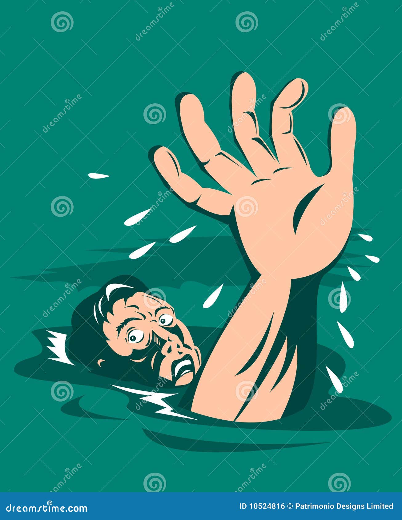 Man Drowning Reaching for Help Stock Illustration - Illustration of ...