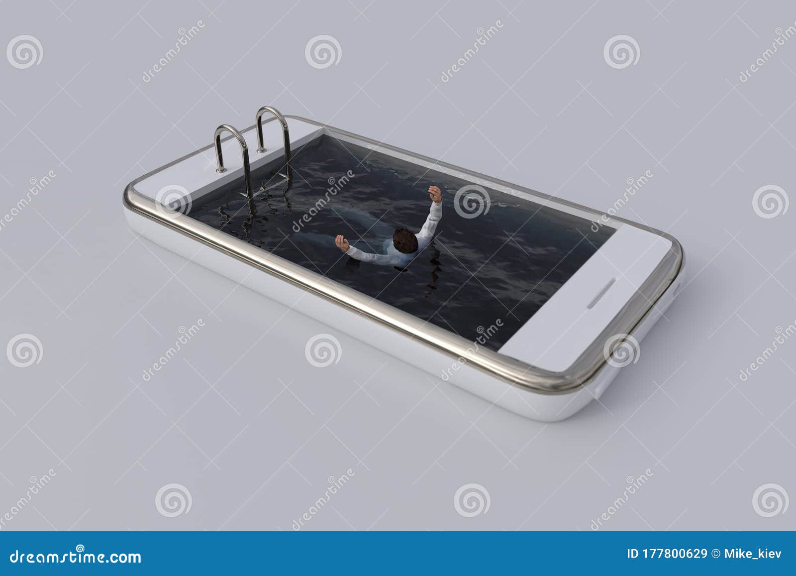 Man Drowning in a Smartphone Stock Illustration - Illustration of float ...