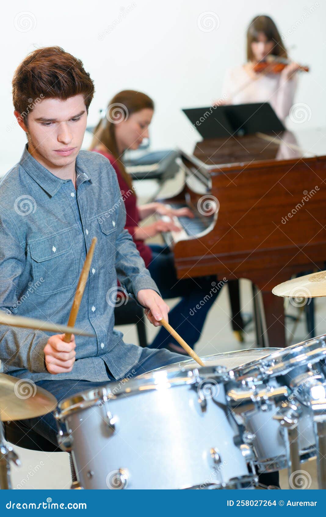 Man in drum lesson stock photo. Image of musician, lesson - 258027264