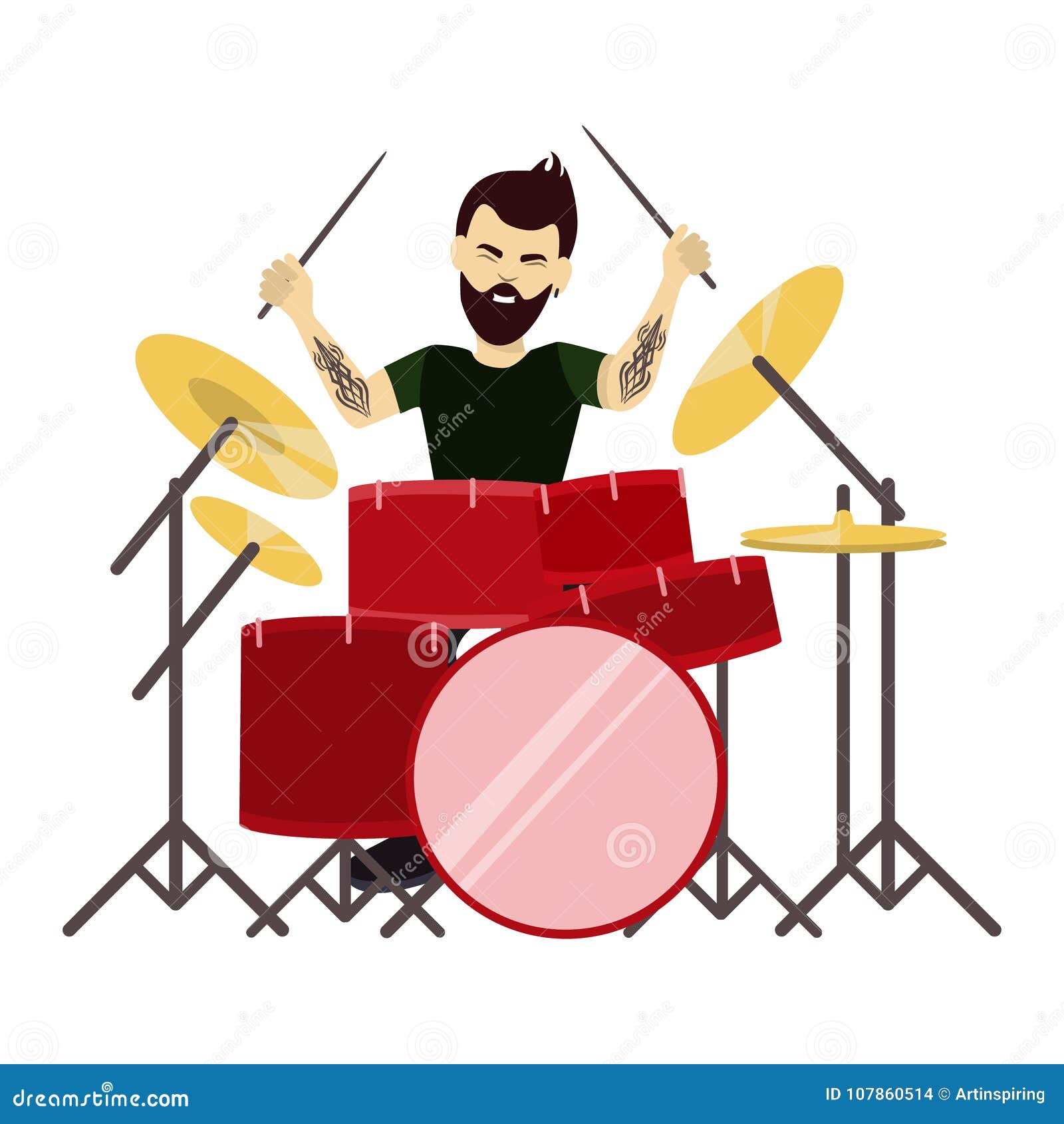 Man drummer. stock vector. Illustration of player, drummer - 107860514