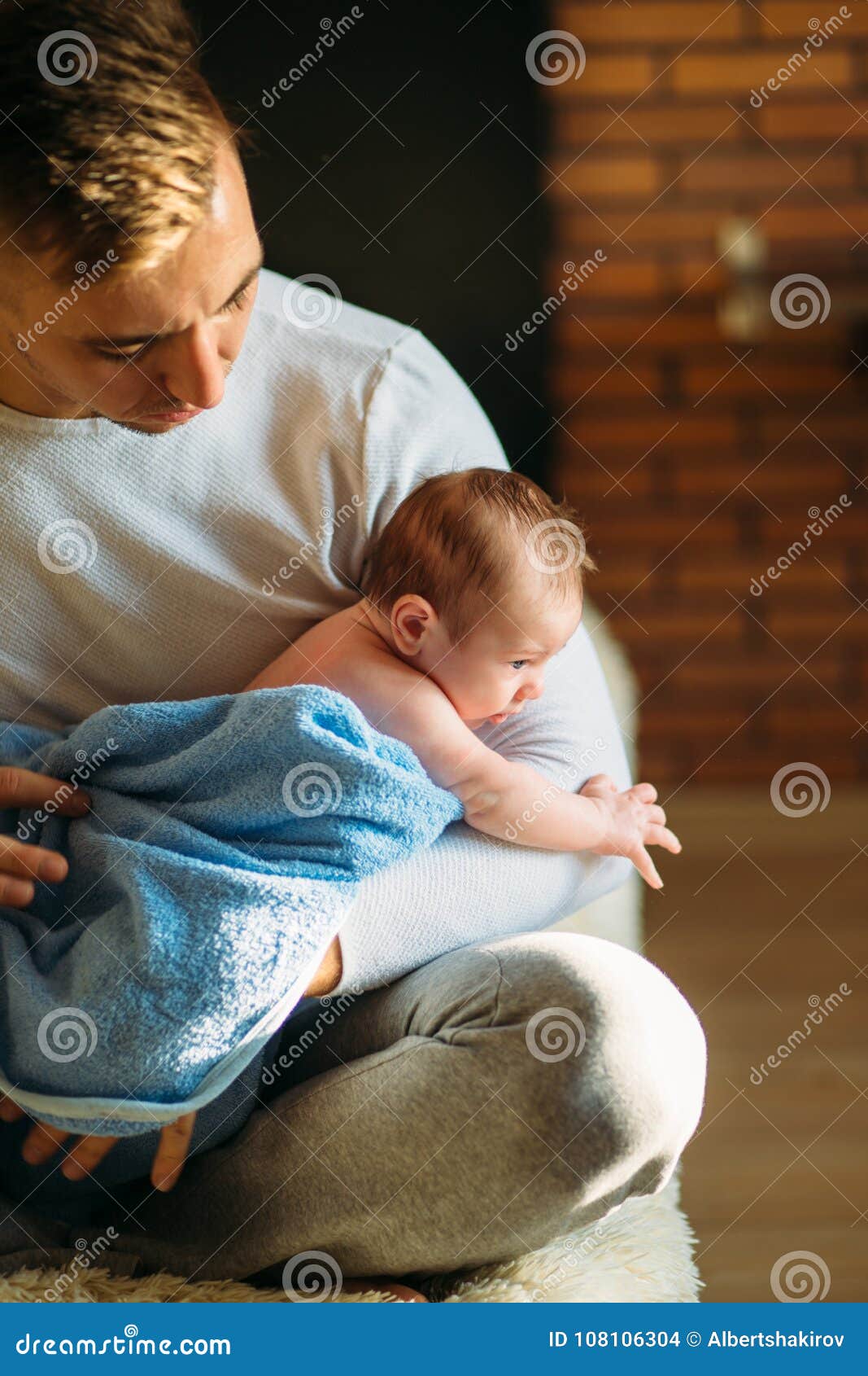 Man Drying His Baby after Showering and Bathing Stock Photo - Image of ...