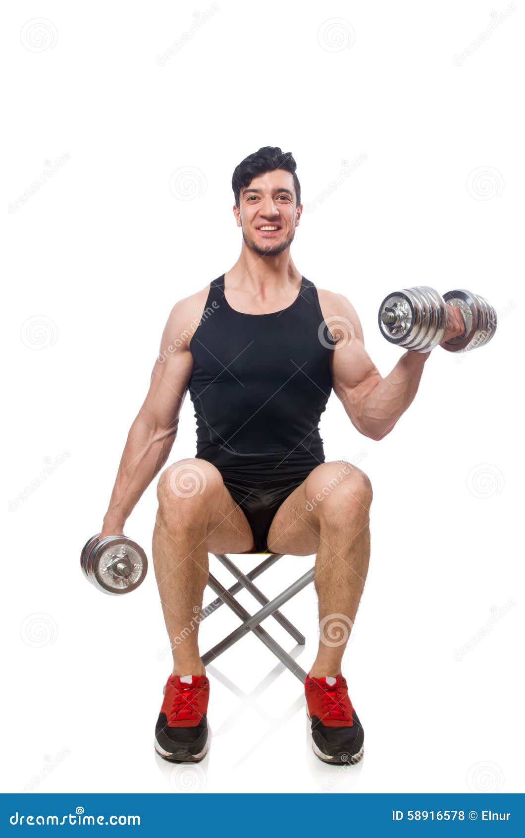 Man with Dumbbells Isolated on White Stock Photo - Image of muscle ...