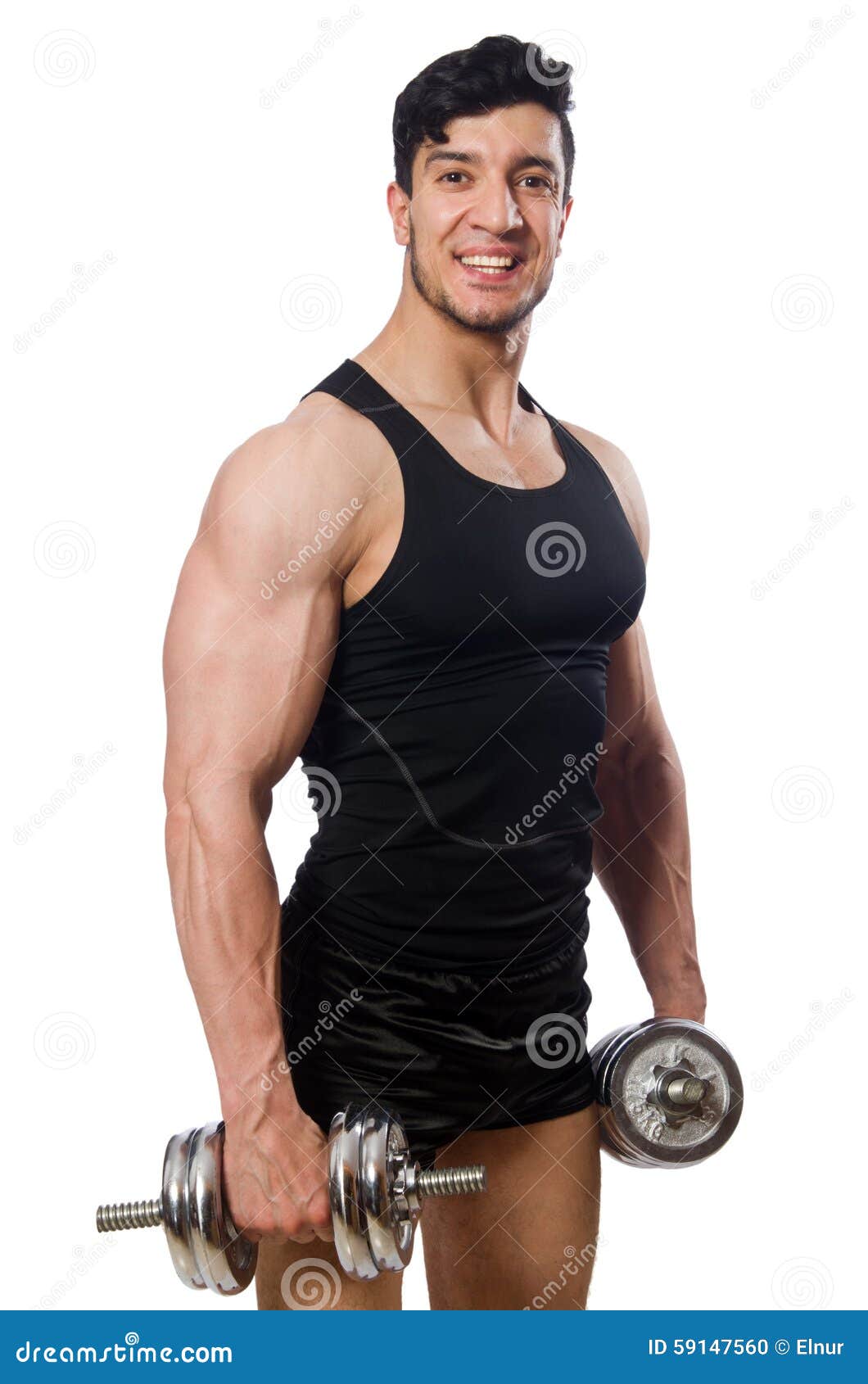 Man with Dumbbells Isolated on White Stock Photo - Image of studio ...