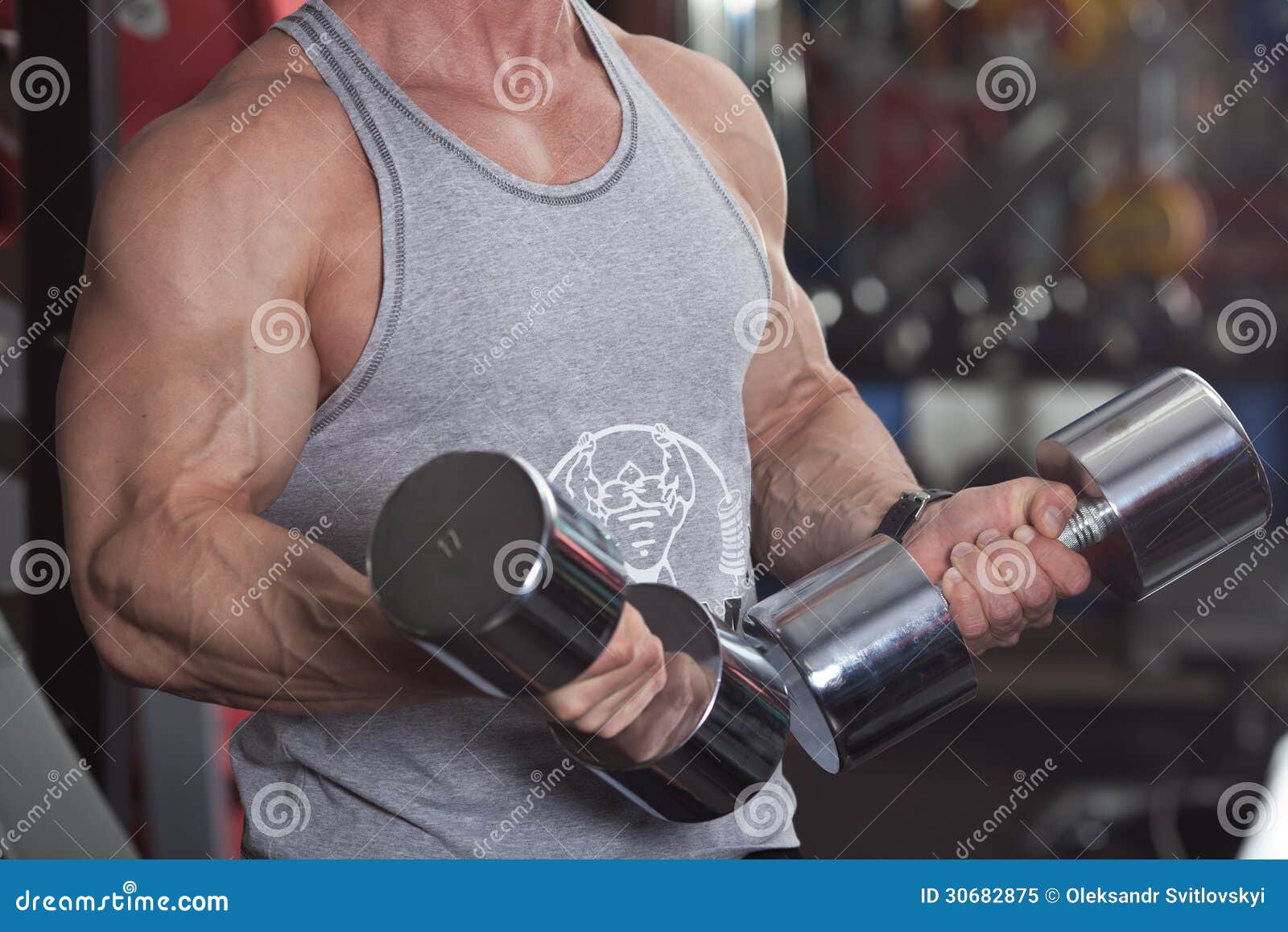 Man with dumbbells stock image. Image of healthy, hand - 30682875