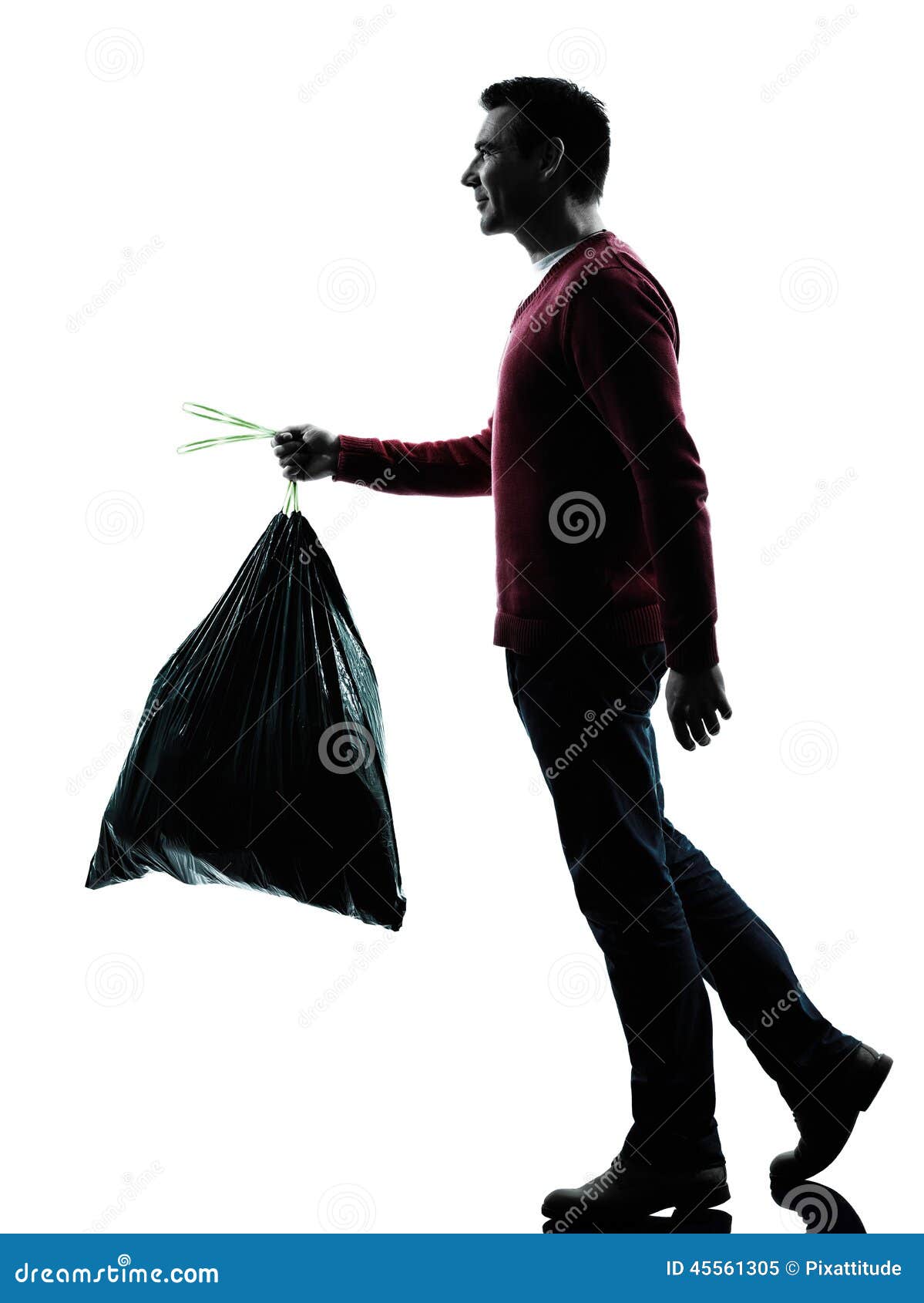 Man dumping garbage bag stock image. Image of backlit - 45561305