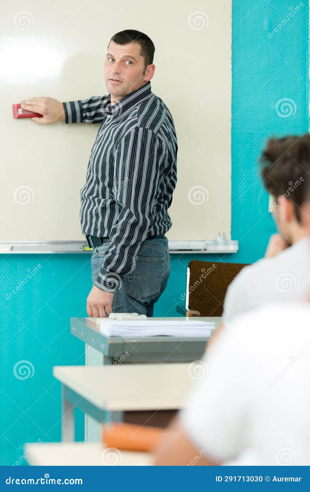 Man duster white board stock photo. Image of classroom - 291713030