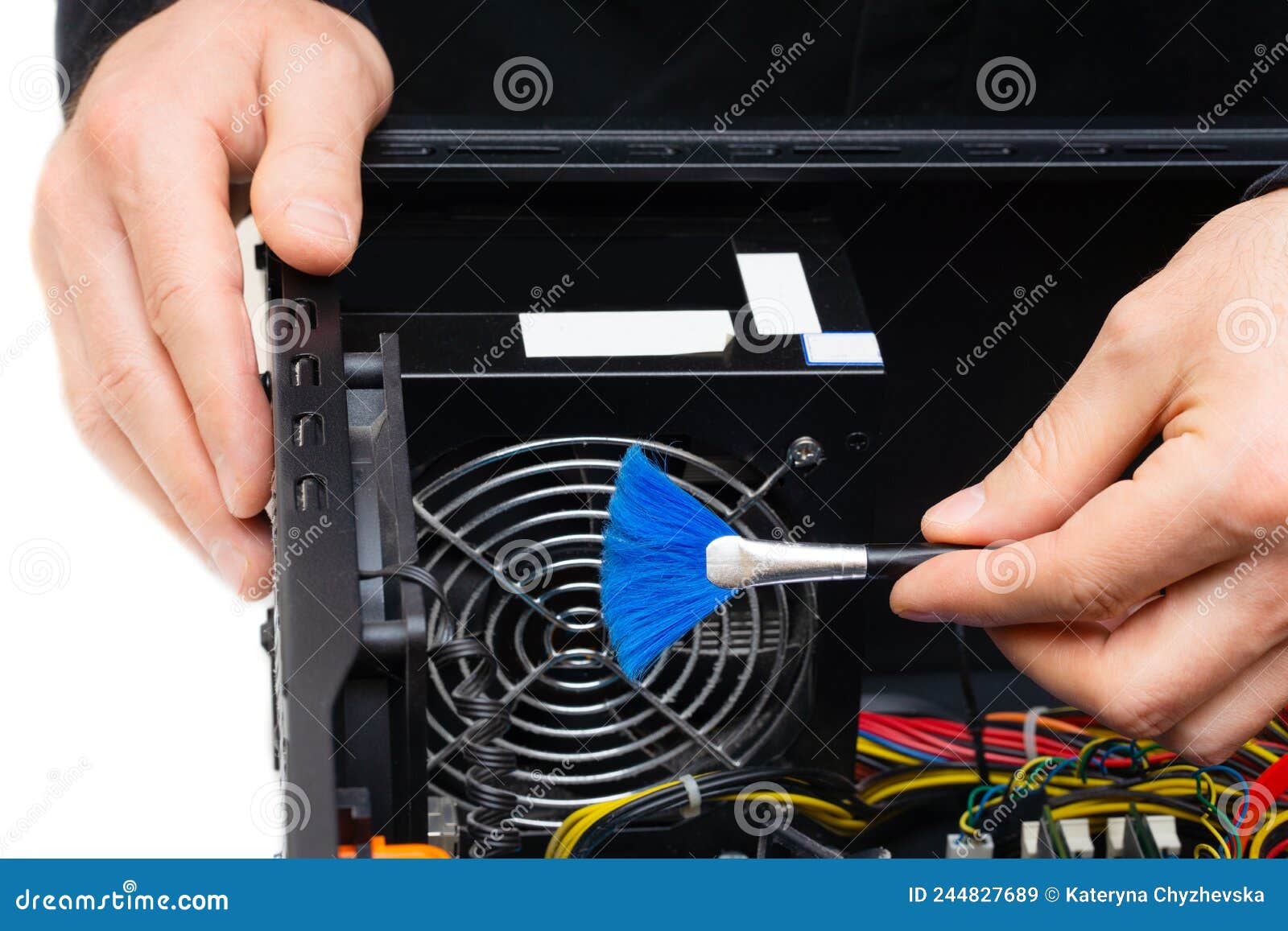Man Dusting Off Personal Computer Components Stock Image - Image of ...