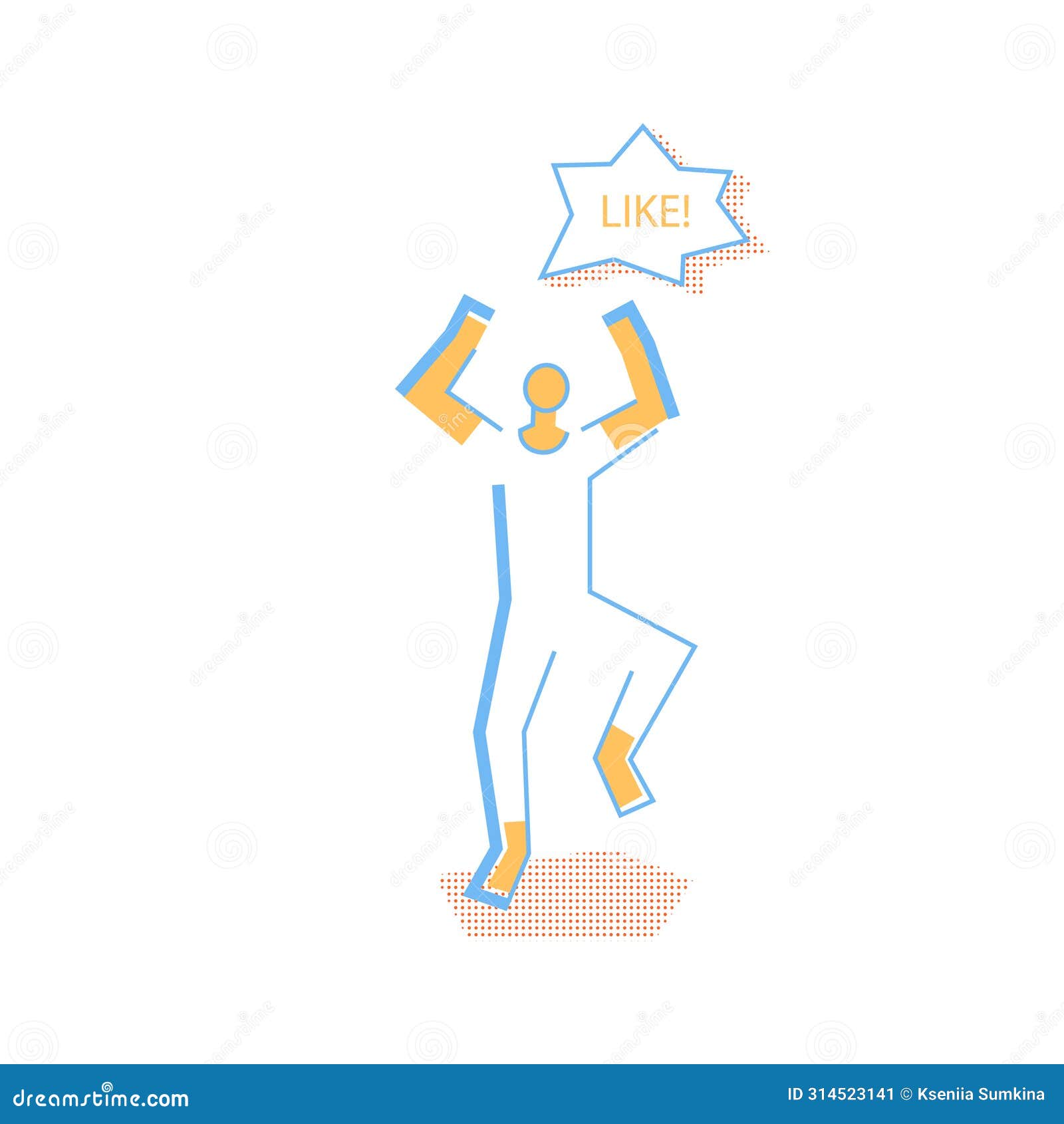 Man in Dynamic Pose with Like Text in Dialog Speech Bubble Stock ...