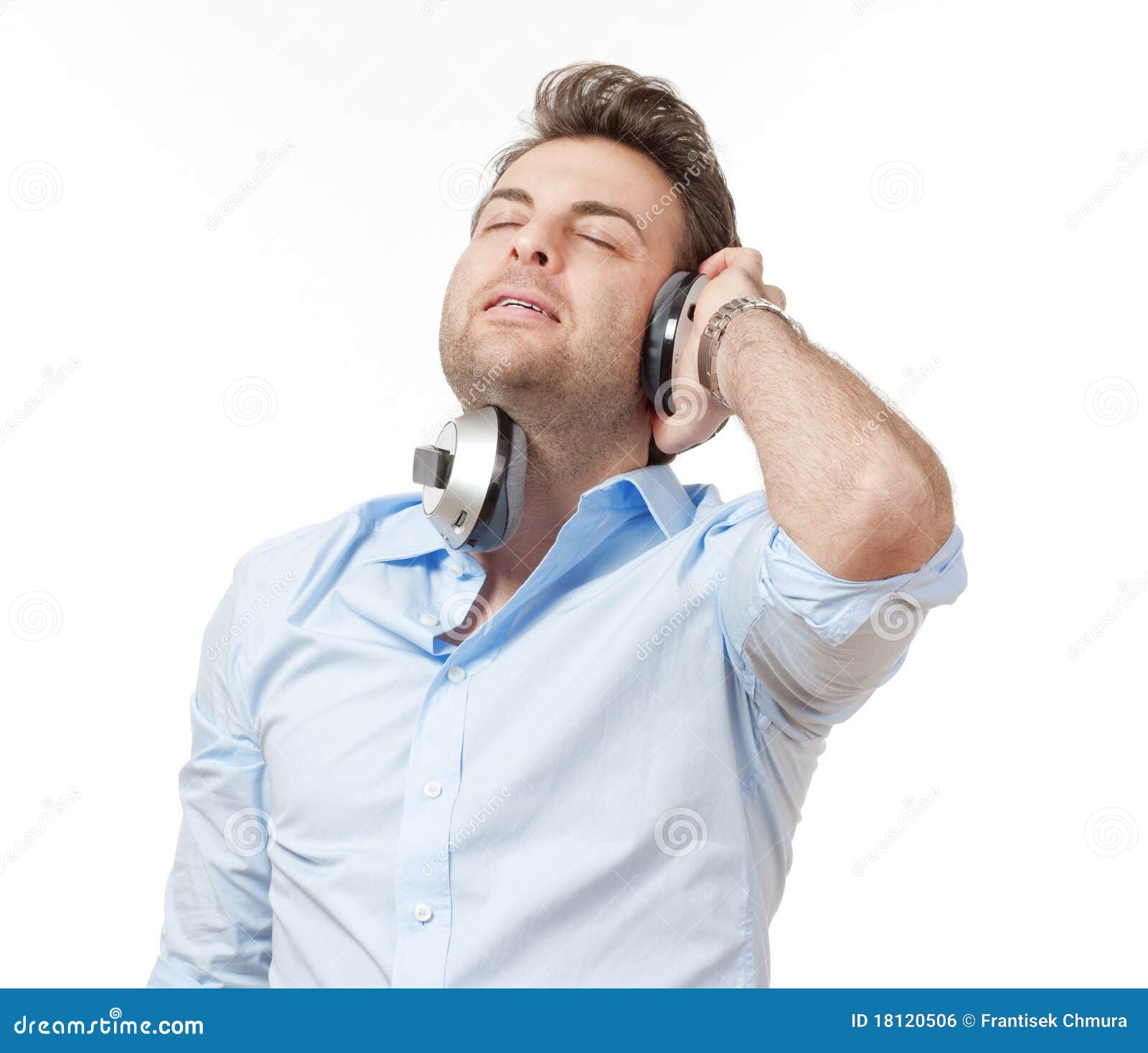 Man with earphones stock photo. Image of people, expression - 18120506