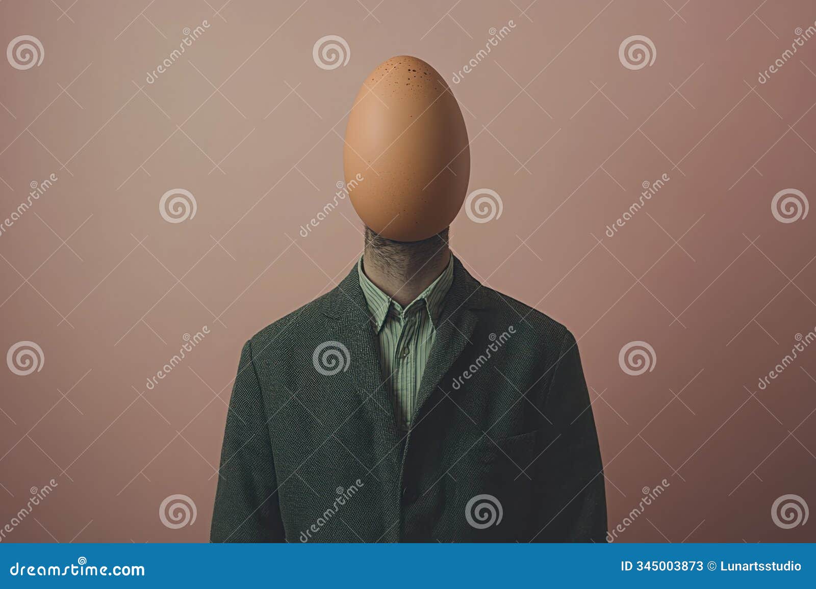 Man with a Easter Egg for a Head Stands Against a Solid Light Studio ...
