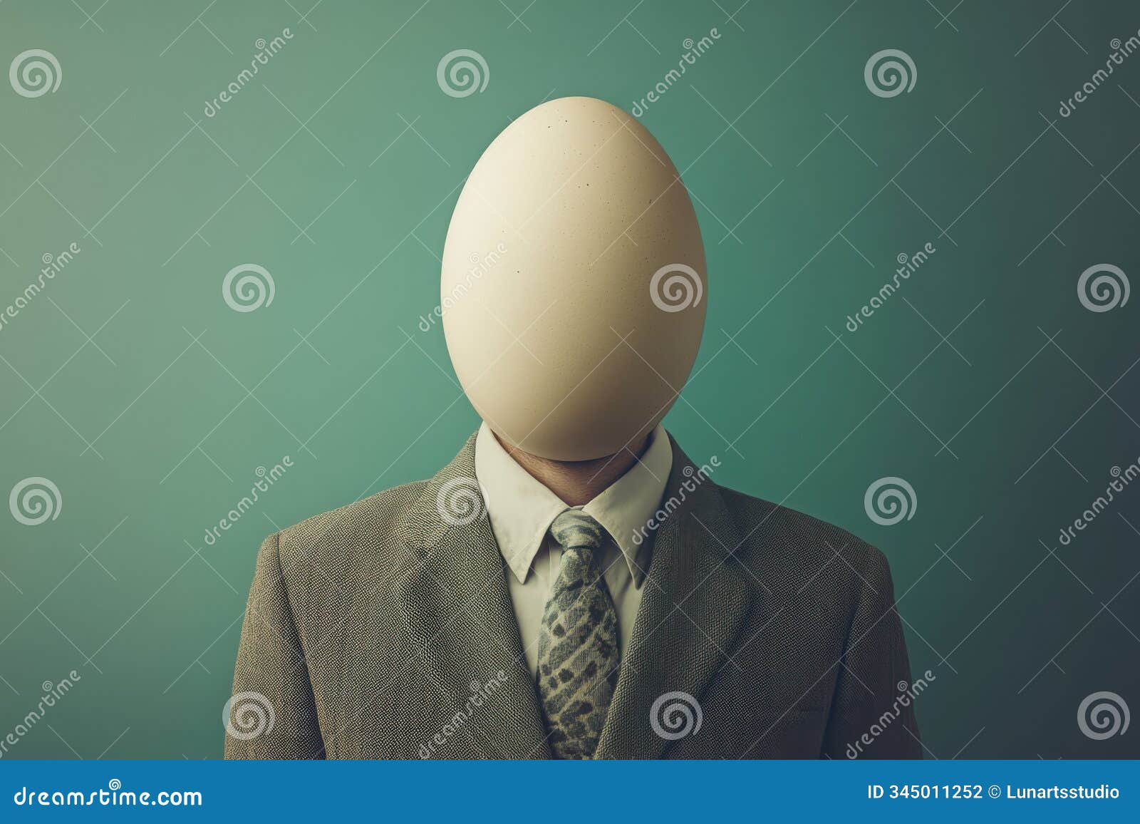 Man with a Easter Egg for a Head Stands Against a Solid Light Studio ...