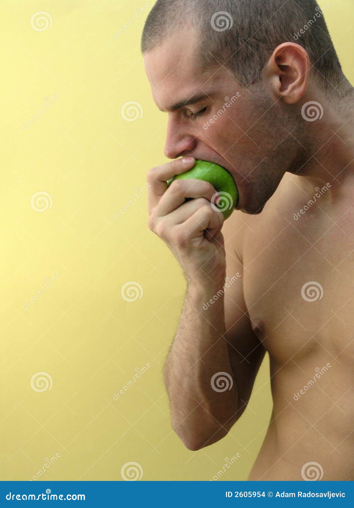 Man eat apple stock photo. Image of front, body, biting - 2605954