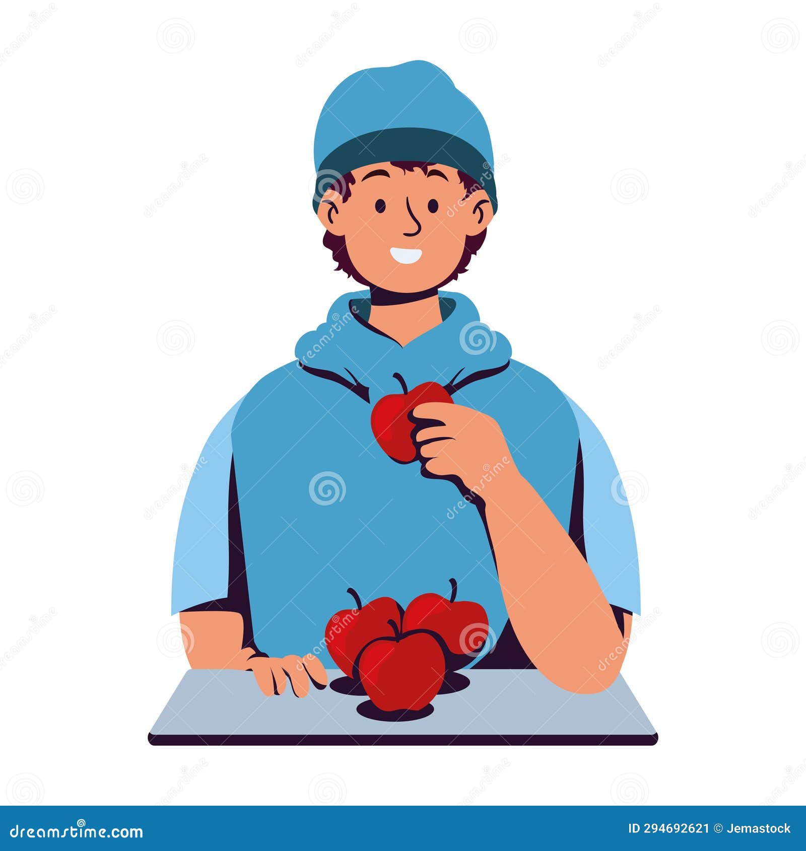 Man eating apple stock vector. Illustration of male - 294692621
