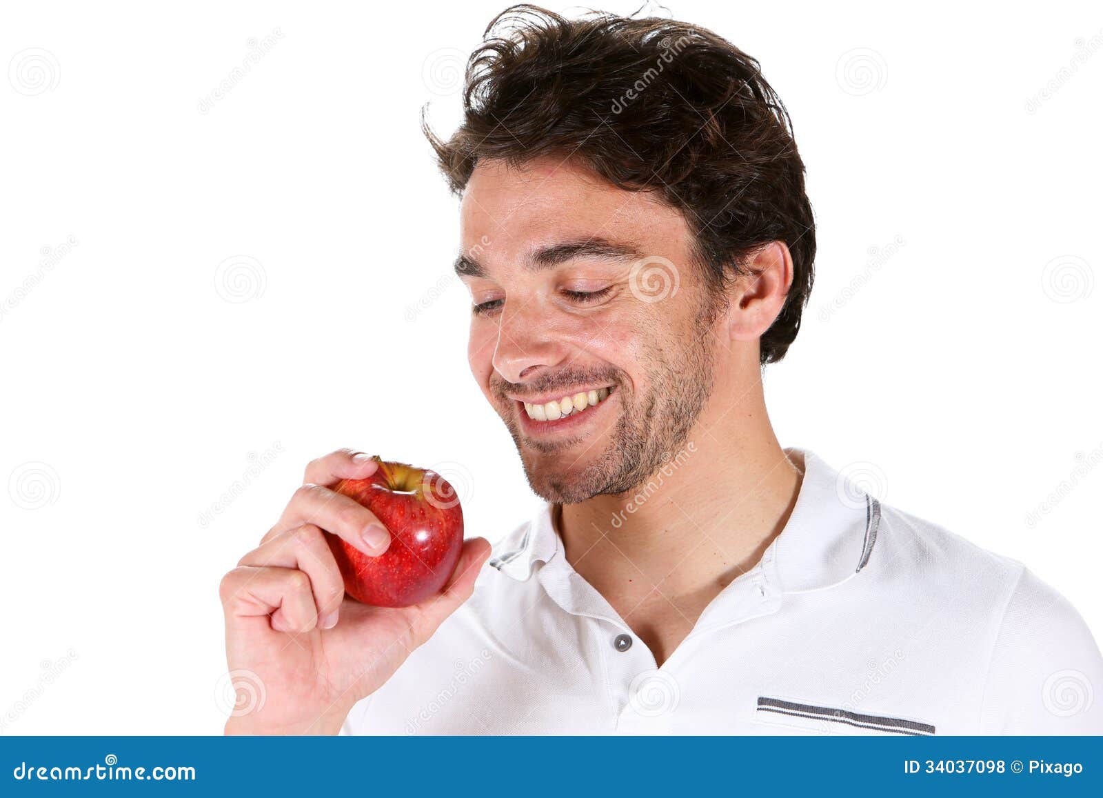 Man eating an apple stock photo. Image of happy, vitamin - 34037098