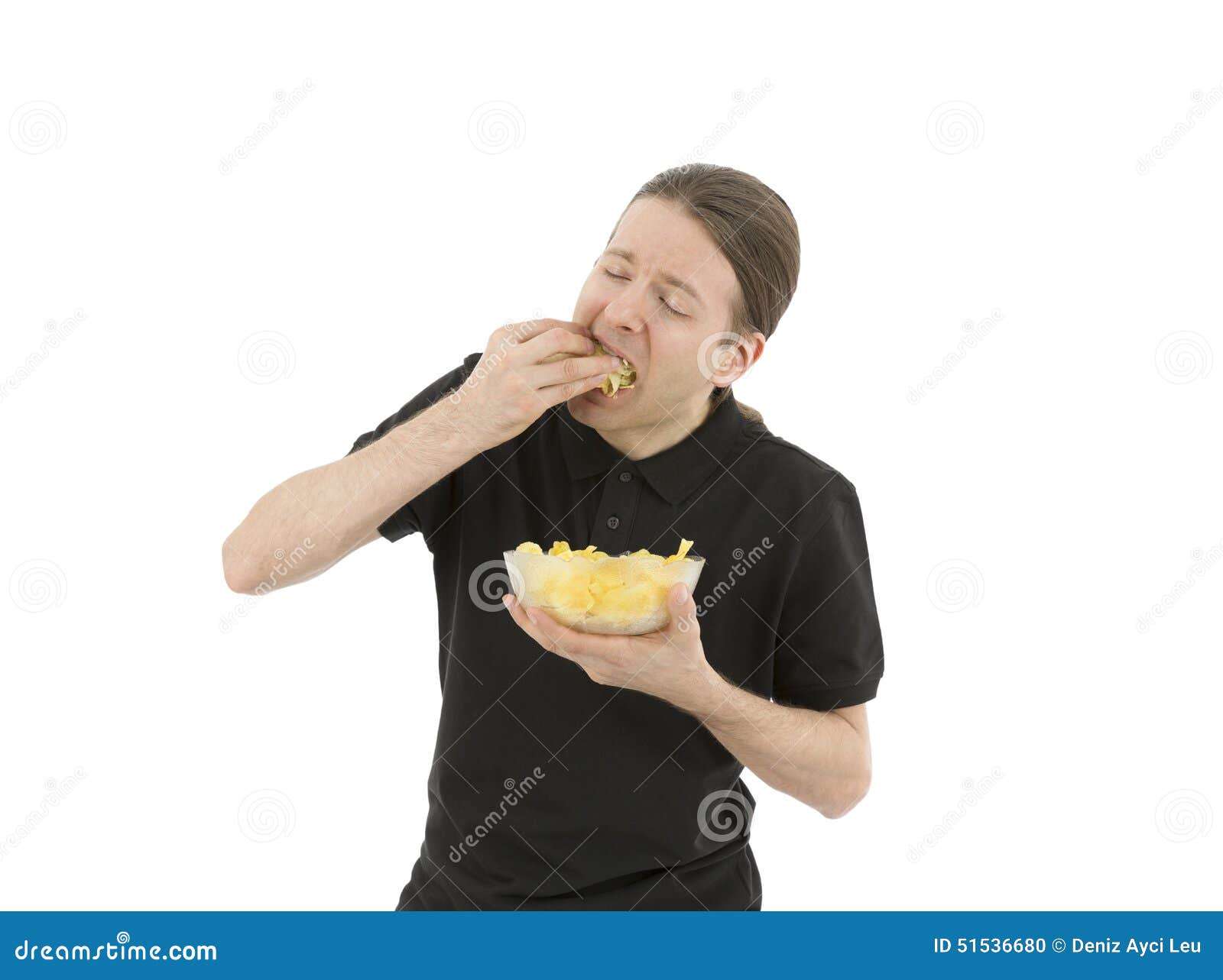 Man eating a bowl of chips stock photo. Image of white - 51536680