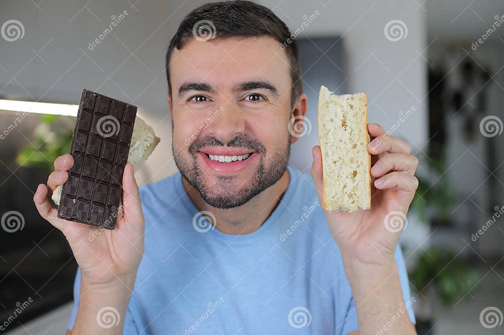 Man Eating a Bread and Chocolate Stock Photo - Image of gastronomy ...