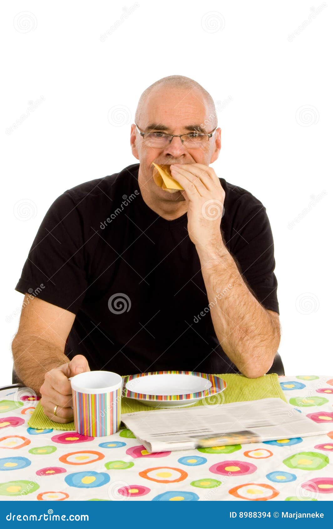 Man eating breakfast stock photo. Image of bold, breakfast - 8988394