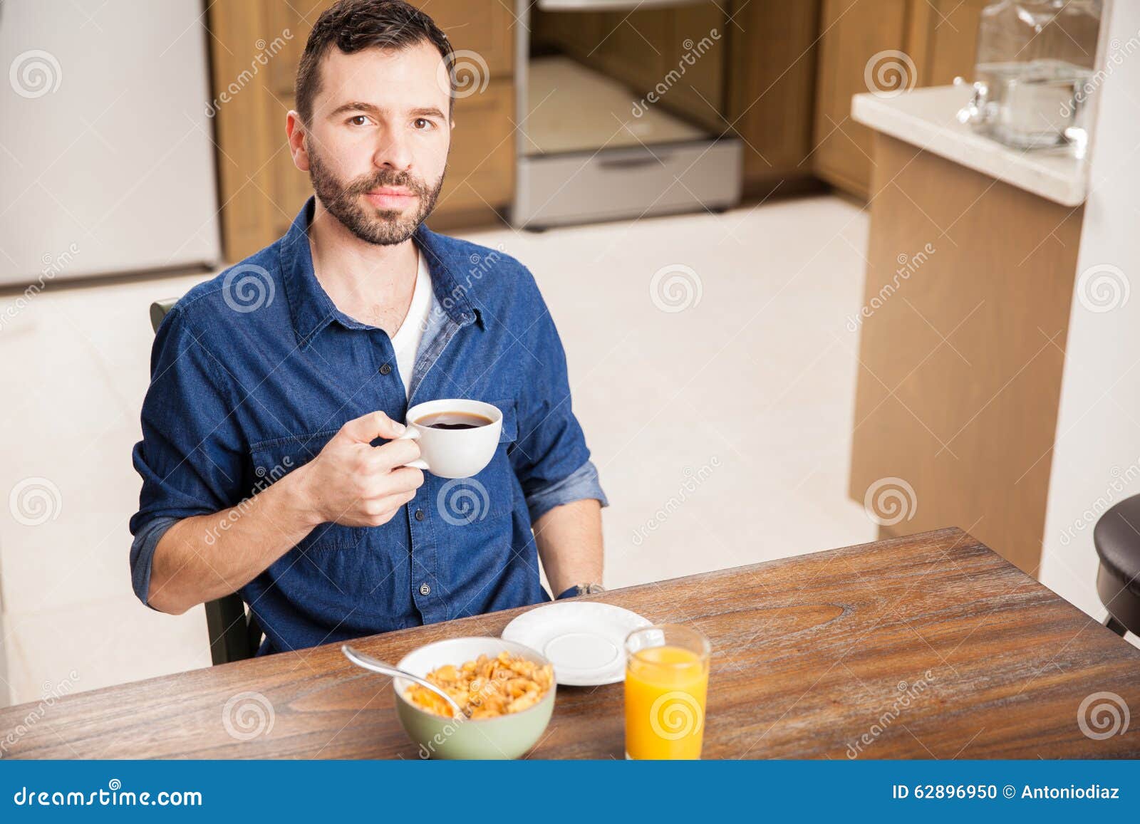 Man Eating Breakfast Alone at Home Stock Photo - Image of home, eating ...