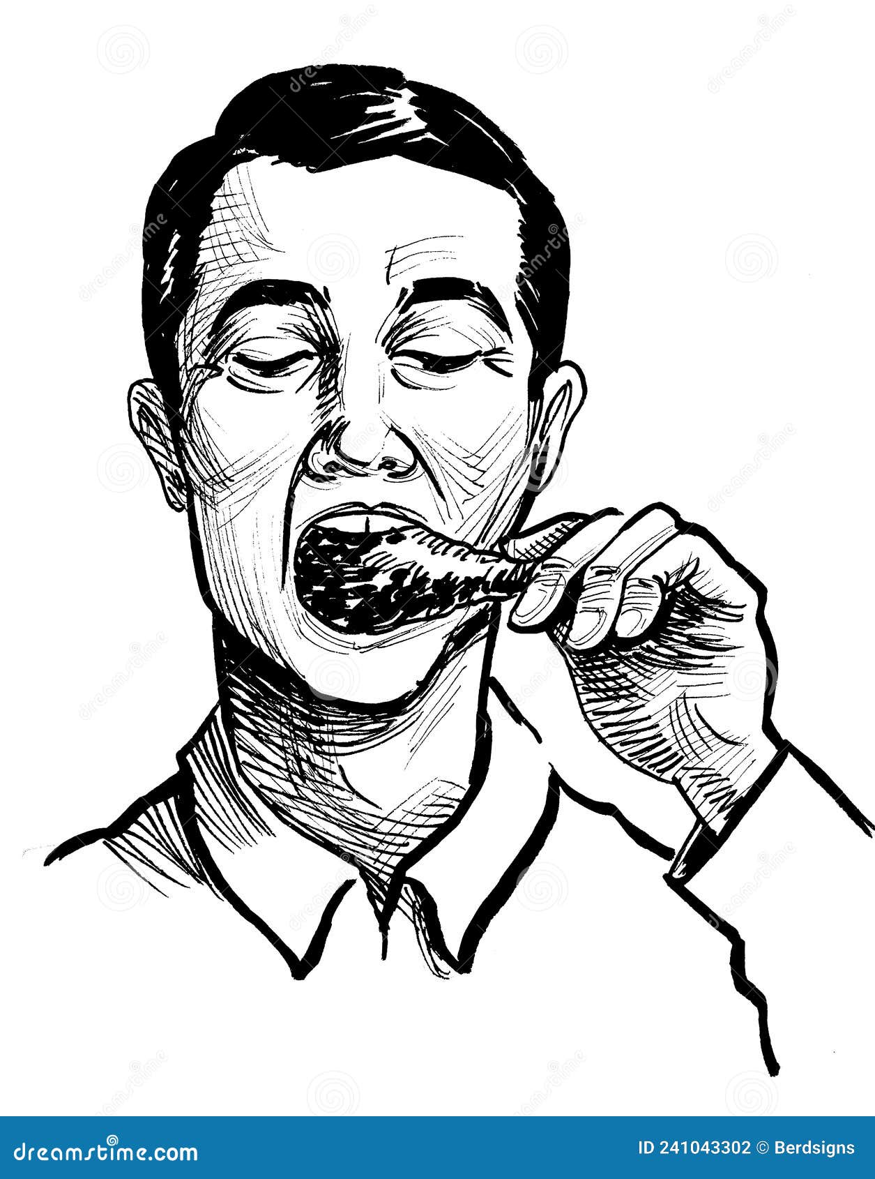 Man eating chicken stock illustration. Illustration of artwork - 241043302
