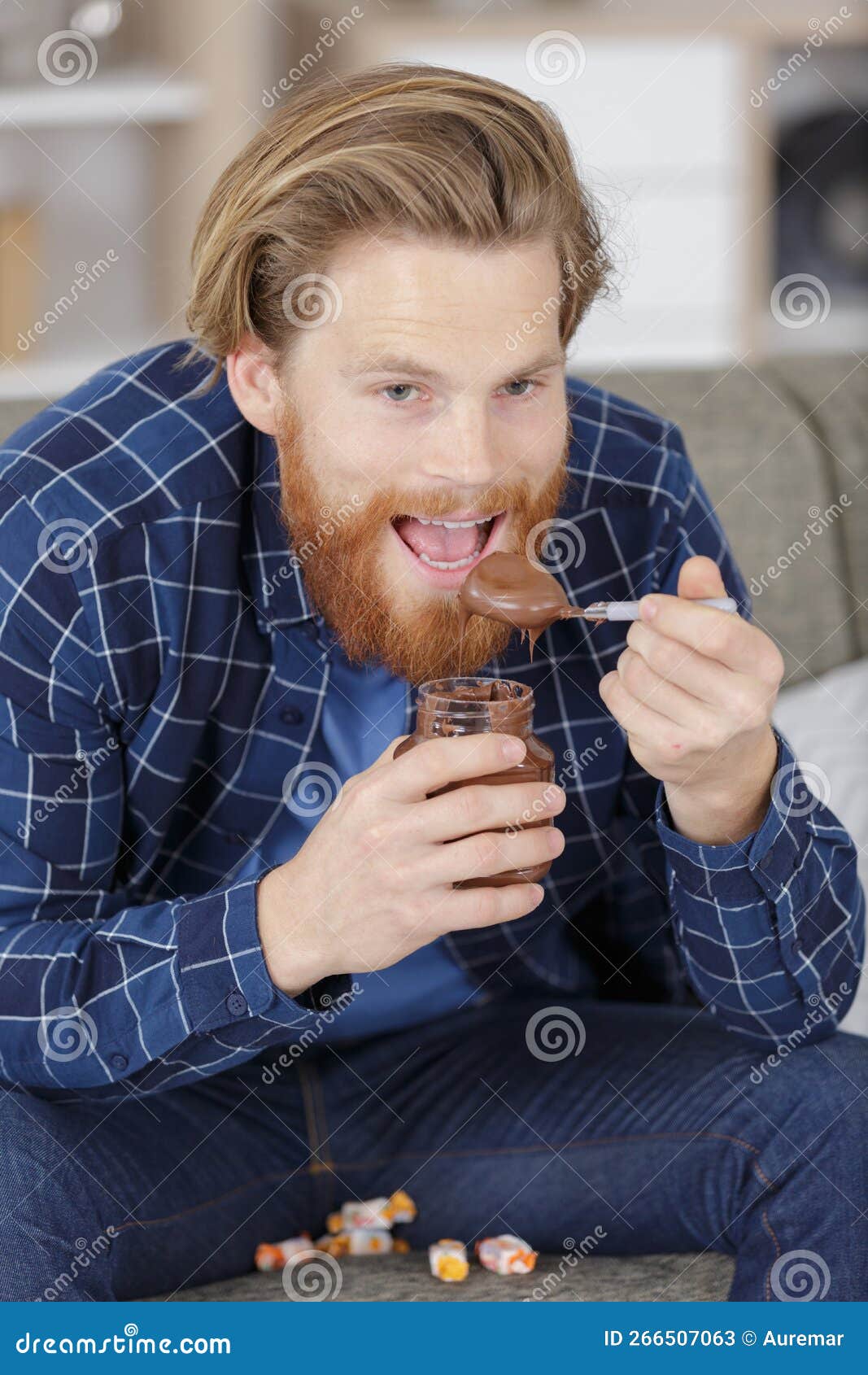 Man eating chocolate stock image. Image of film, relax - 266507063