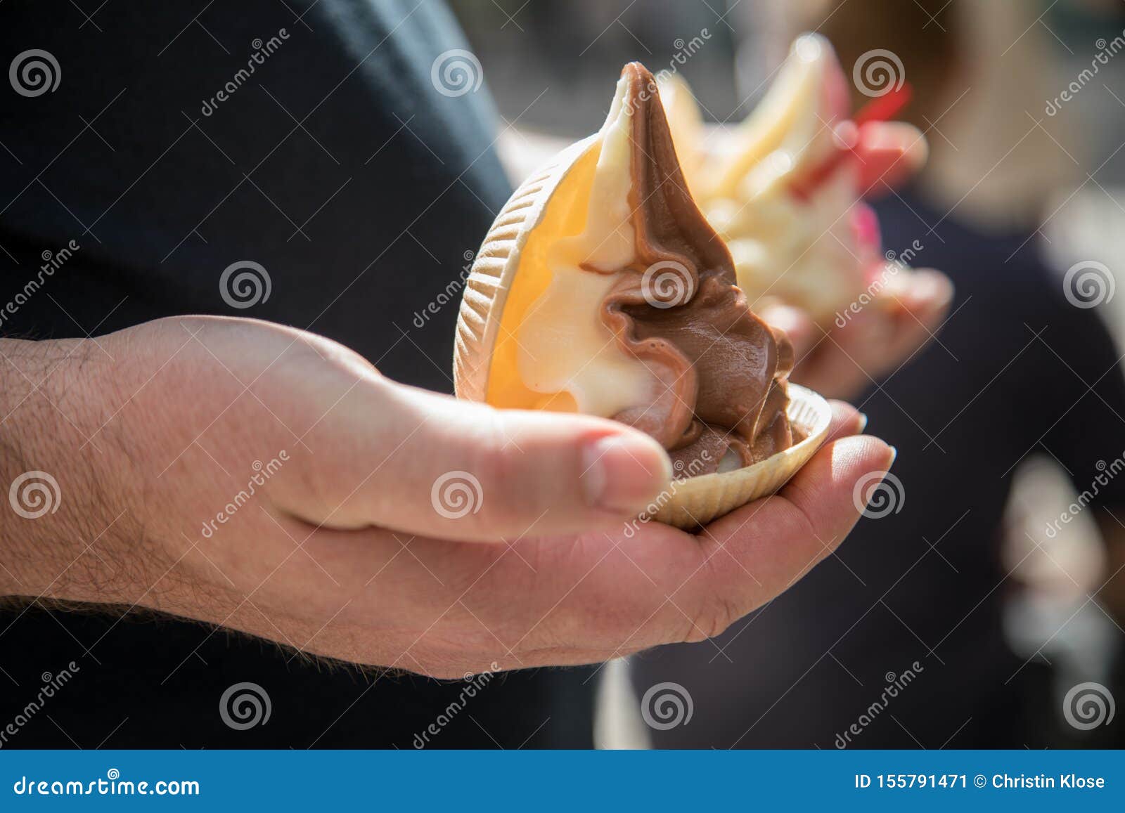 Man Eating Chocolate Vanilla Soft Ice in Typical Eastern German DDR GDR ...