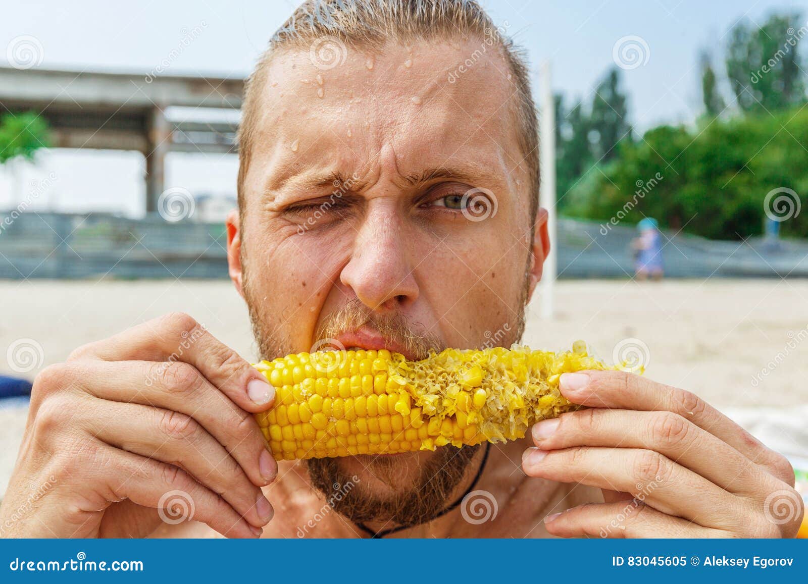 Man is eating corn stock image. Image of healthcare, mouth - 83045605