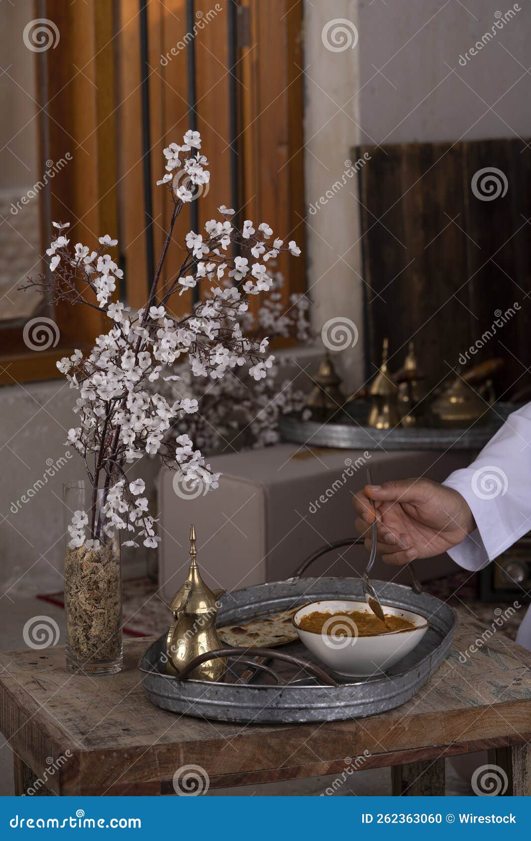 Man Eating Emirates Traditional Food at the Table Stock Photo - Image ...