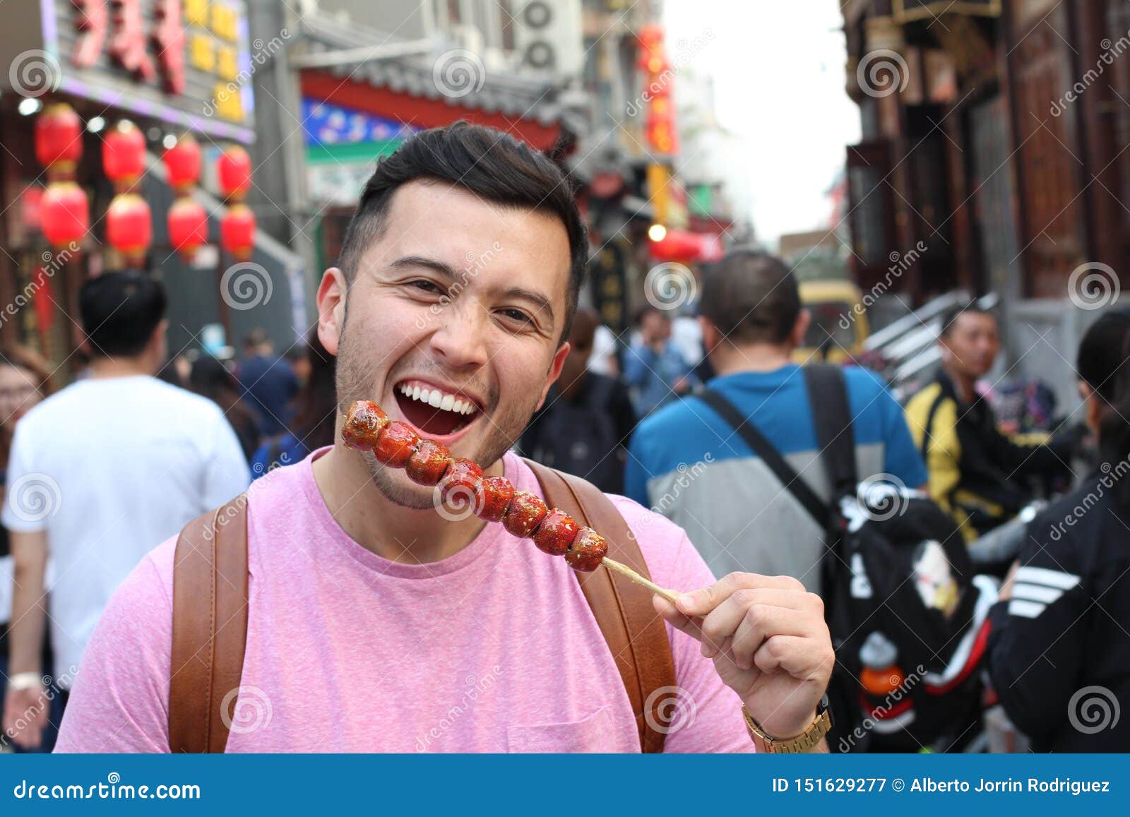 Man Eating Food on a Stick in Asia Stock Image - Image of gourmet ...