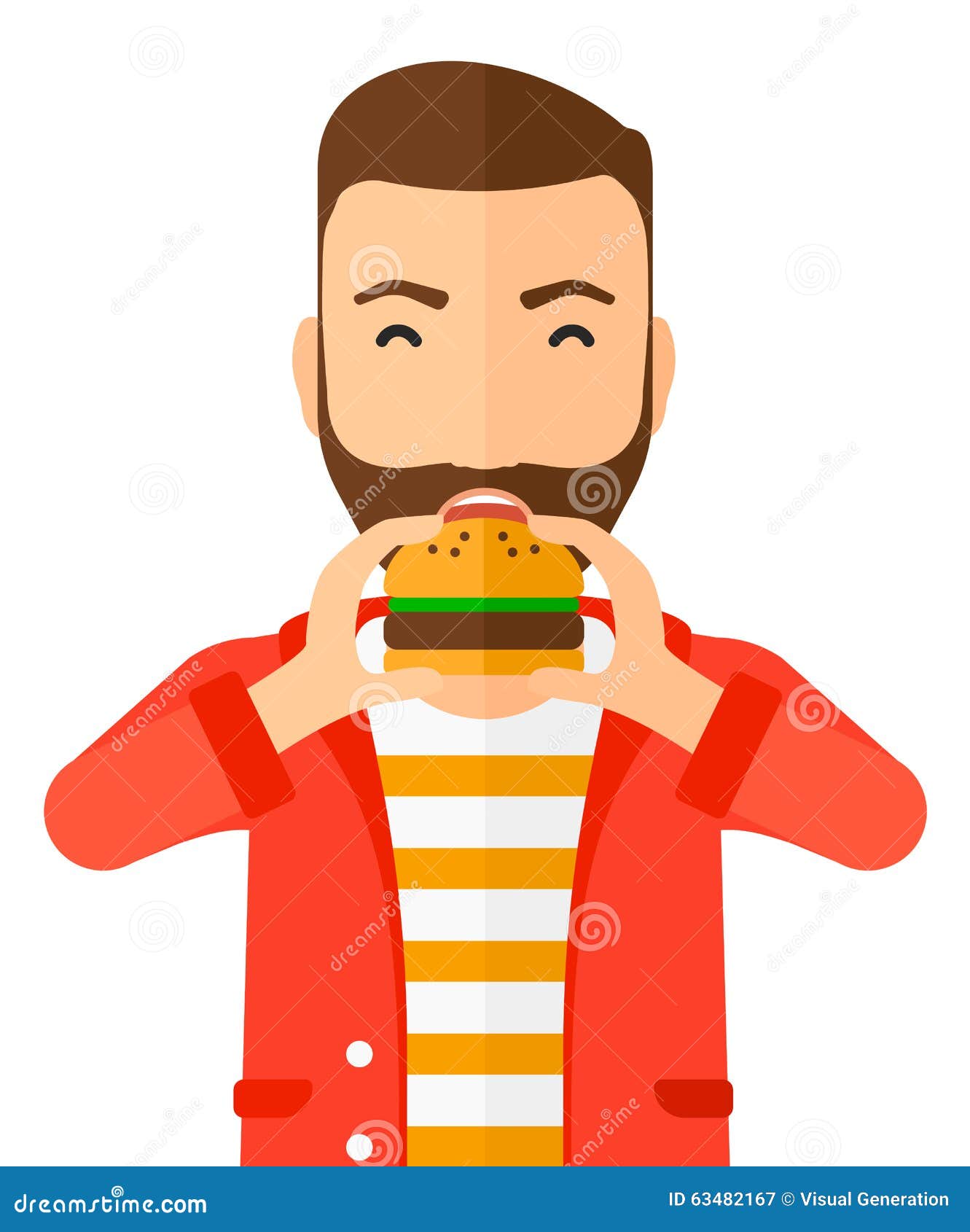 Man eating hamburger stock vector. Illustration of biting - 63482167