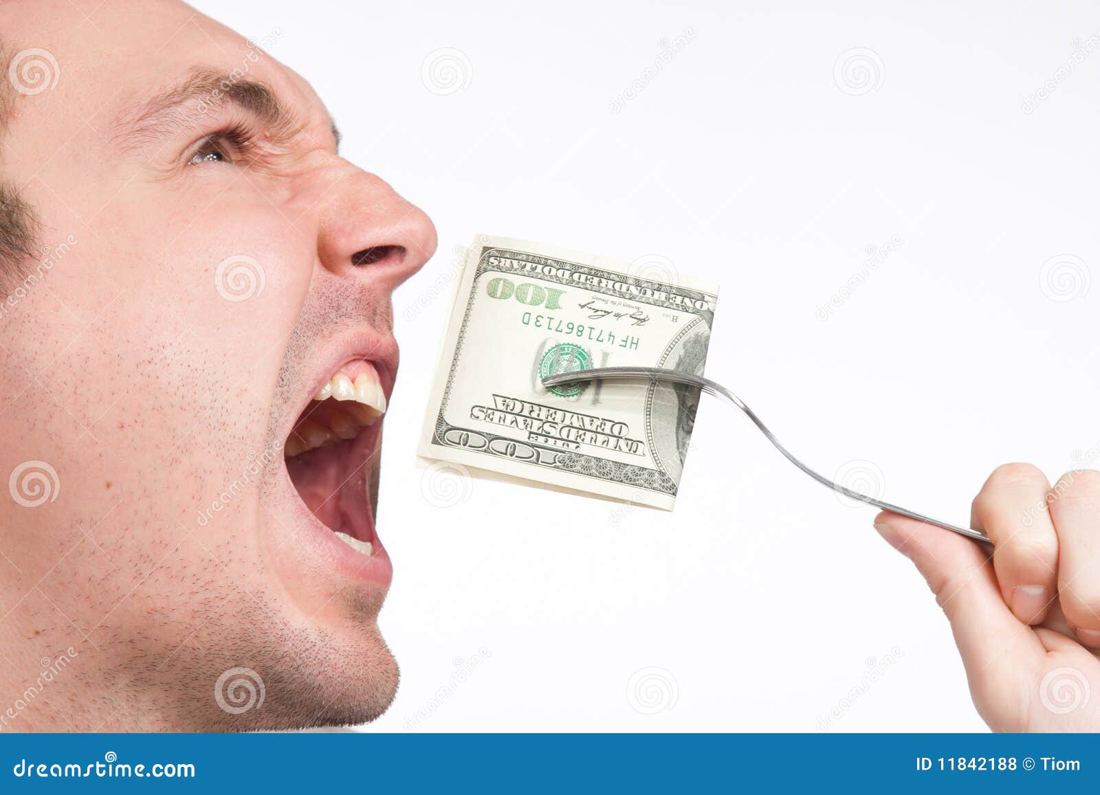 Man Eating Hundred Dollar Bill Close Up Stock Photo - Image of gourmet ...