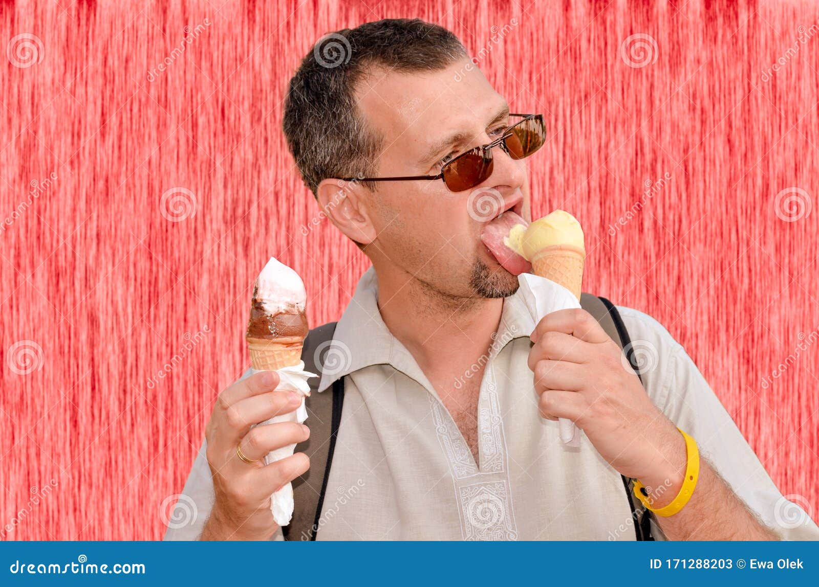 Portrait of a Man Eating Ice Cream Stock Image - Image of close ...