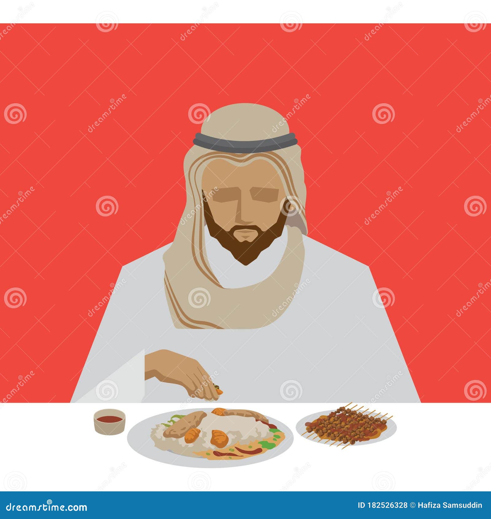 Kabsa - Traditional Arabic Dish - White Rice With Chicken, Hand Drawing ...