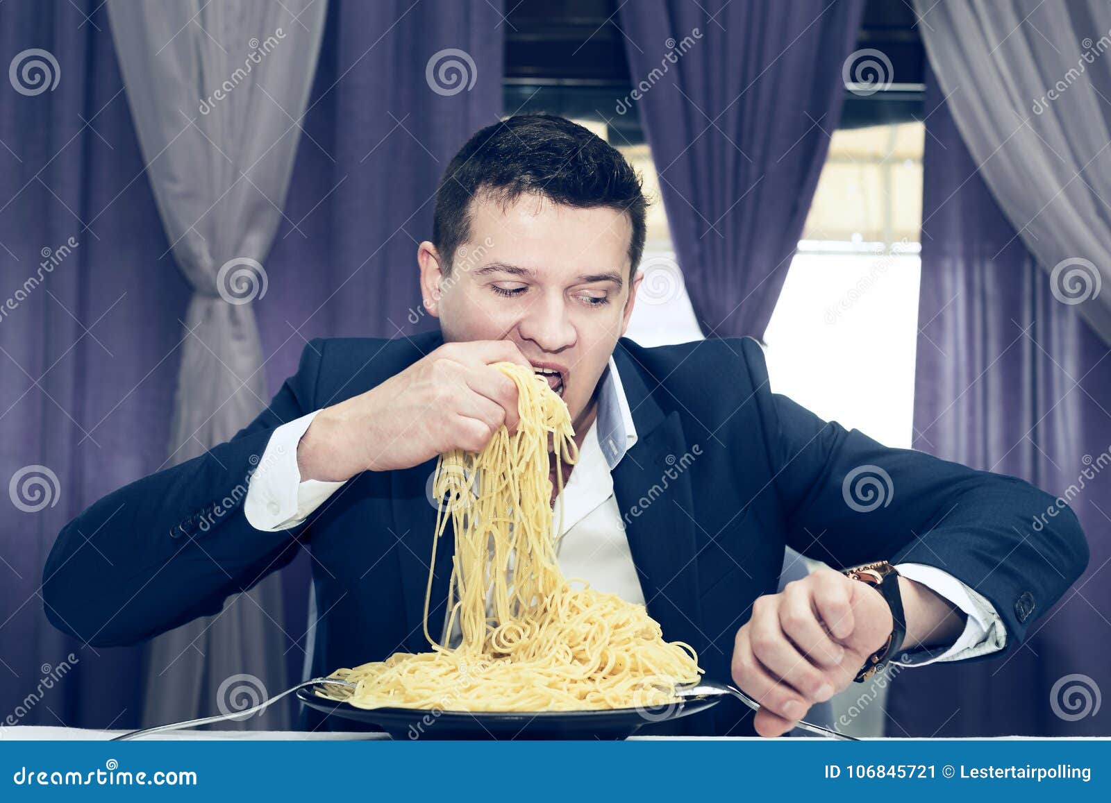 Man Eating a Large Portion of Pasta Stock Image - Image of food, heap ...