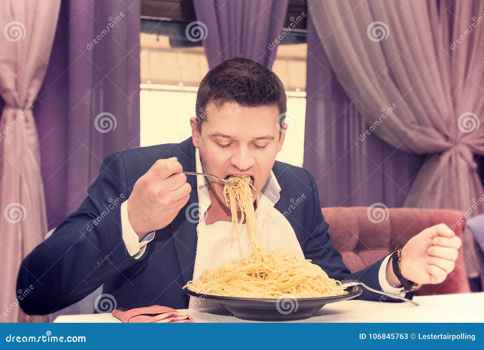 Man Eating a Large Portion of Pasta Stock Image - Image of dinner ...