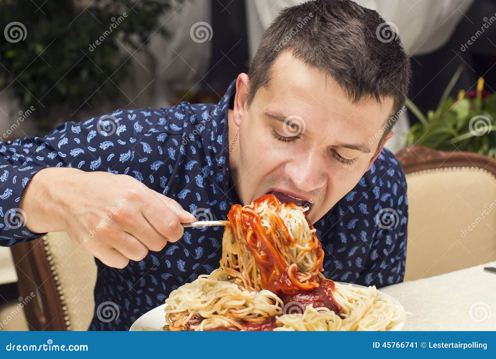 Man Eating a Large Portion of Pasta Stock Image - Image of enjoyment ...
