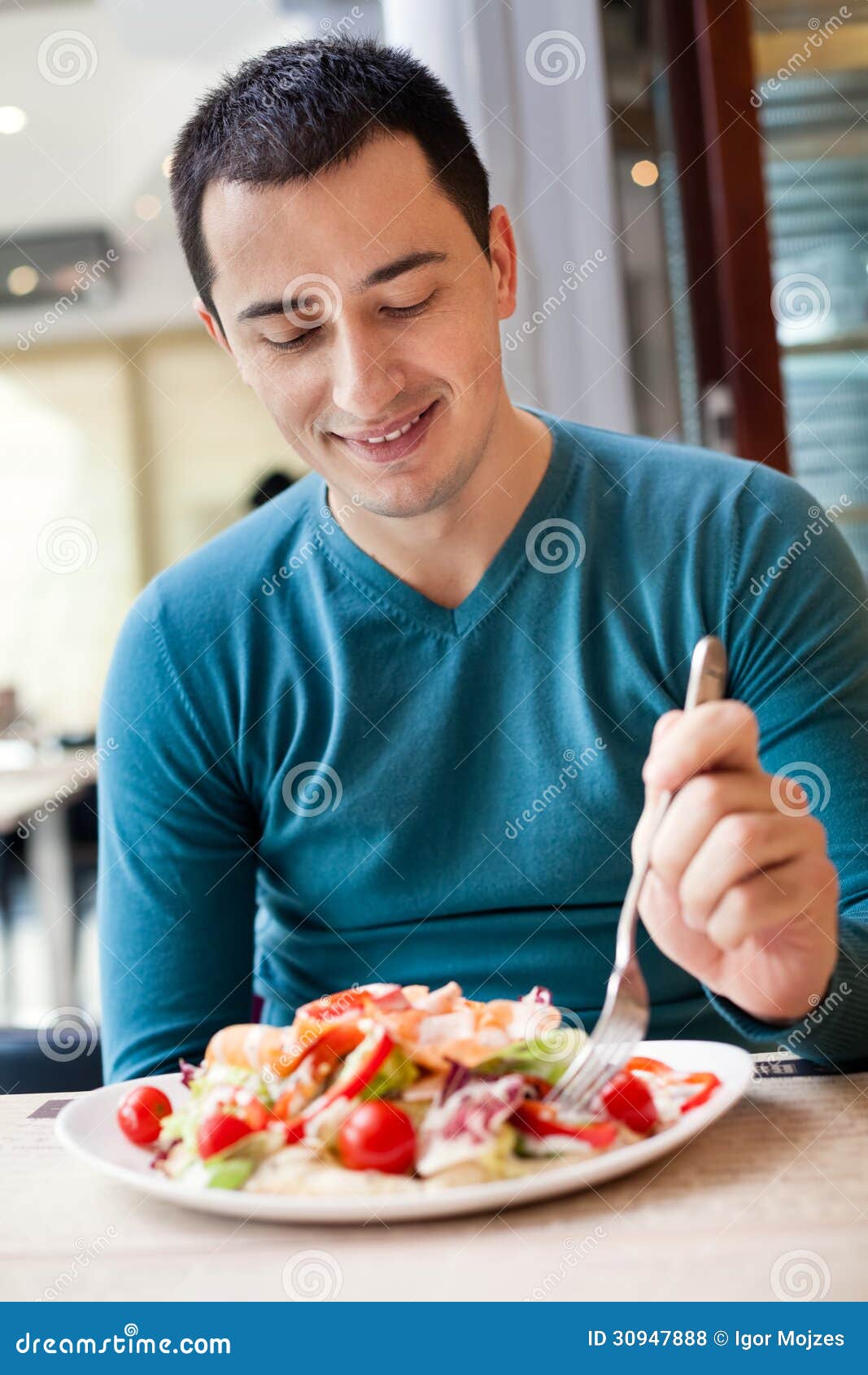 Man Eating Large Portion of Salad Stock Photo - Image of lunch, eating ...
