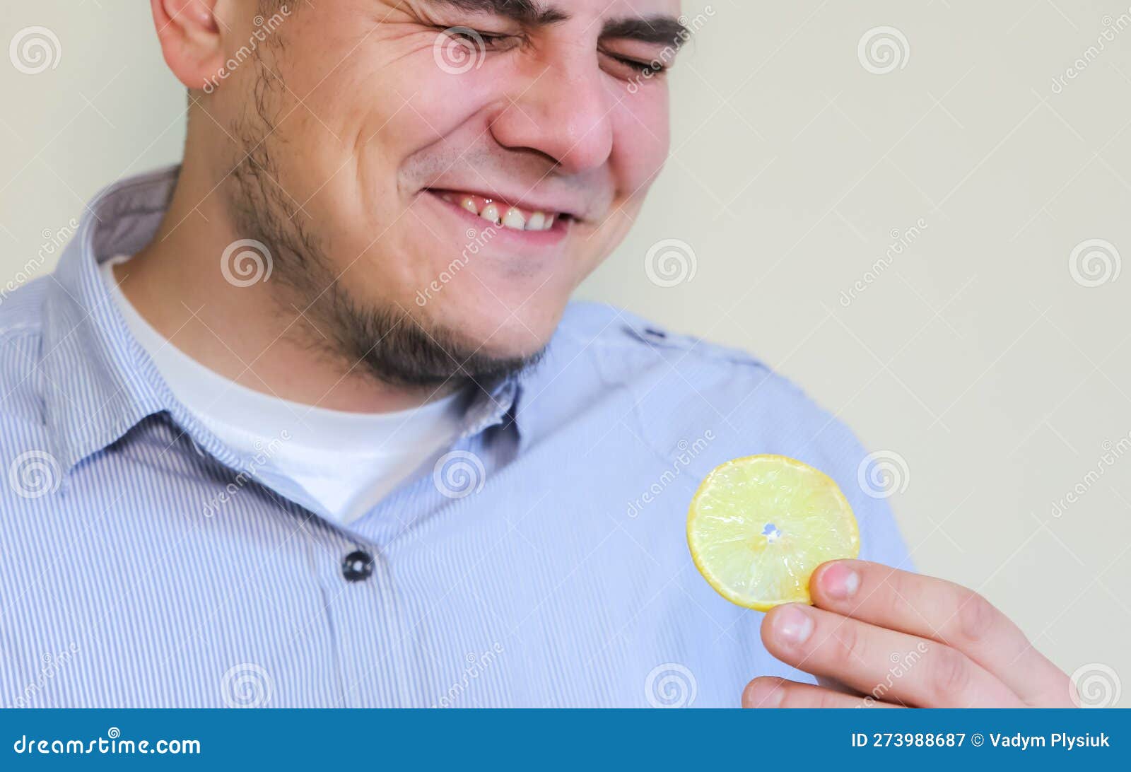 Man Eating Lemon. Laugh from Sour Taste Stock Image - Image of ...