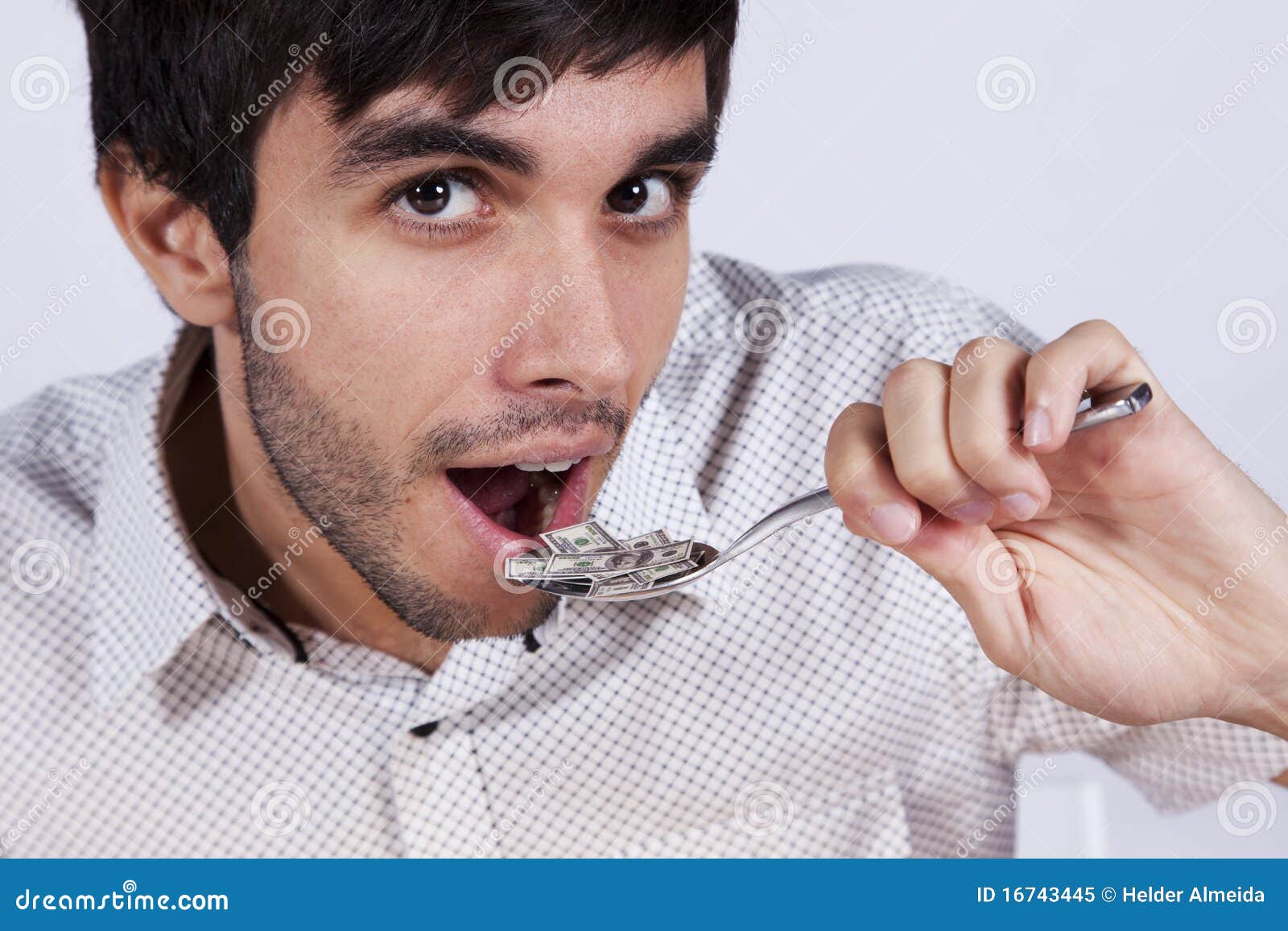 Man Eating Little Dollar Banknote Stock Image - Image of economy ...