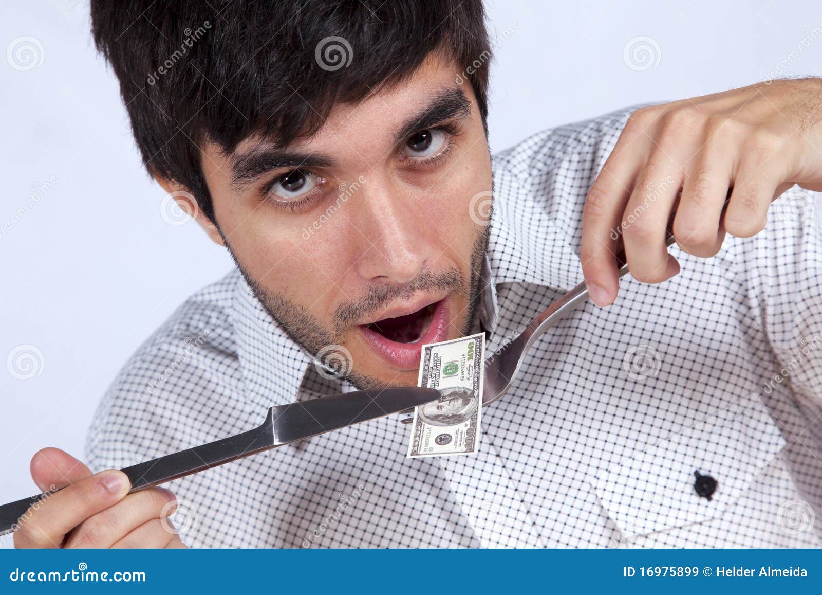 Man Eating Little Dollar Banknote Stock Image - Image of dollar, bill ...