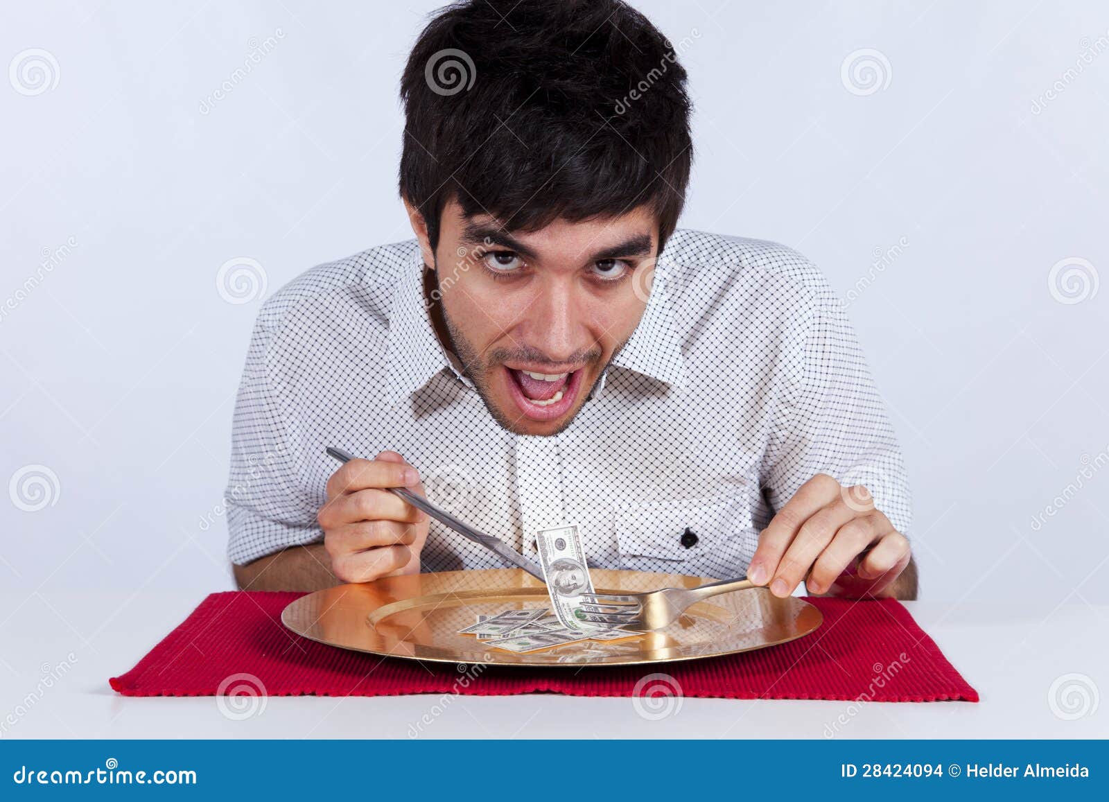 Man Eating Little Dollar Banknote Stock Photo - Image of caucasian ...