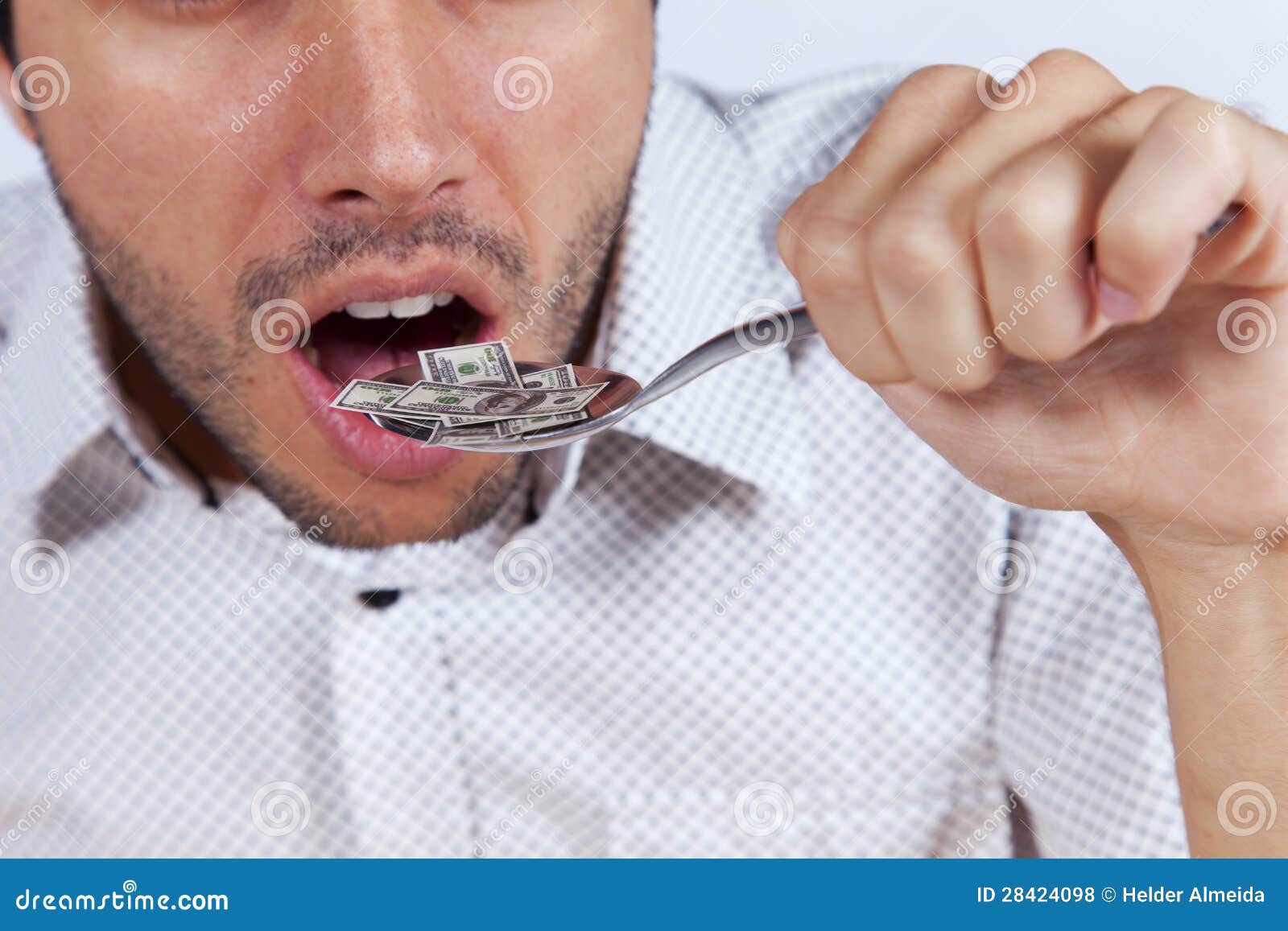 Man Eating Little Dollar Banknote Stock Photo - Image of eating, greedy ...