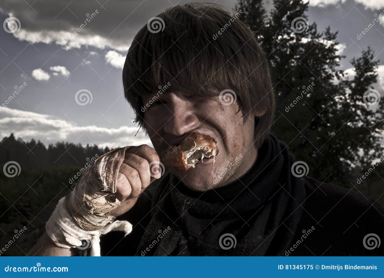Man is eating meat stock image. Image of outdoor, clouds - 81345175