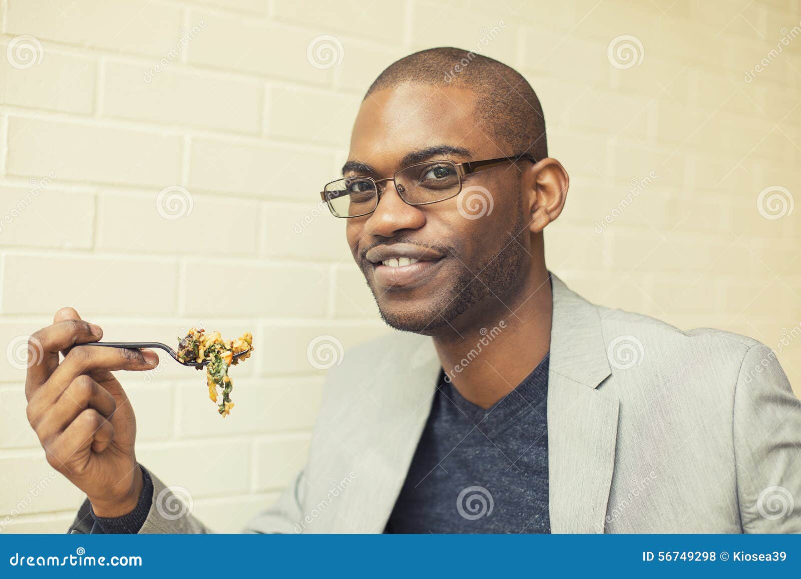 Man Eating Mixed Vegetable Meal in Cafe Chain Restaurant Stock Photo ...
