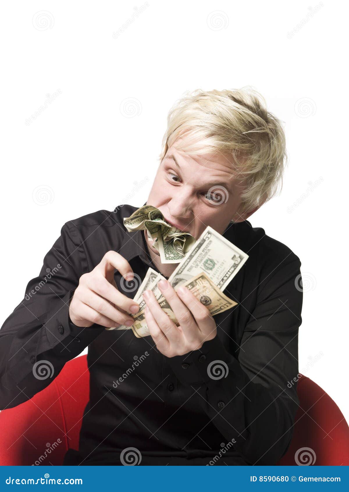 Man eating money stock photo. Image of fauteuil, studio - 8590680