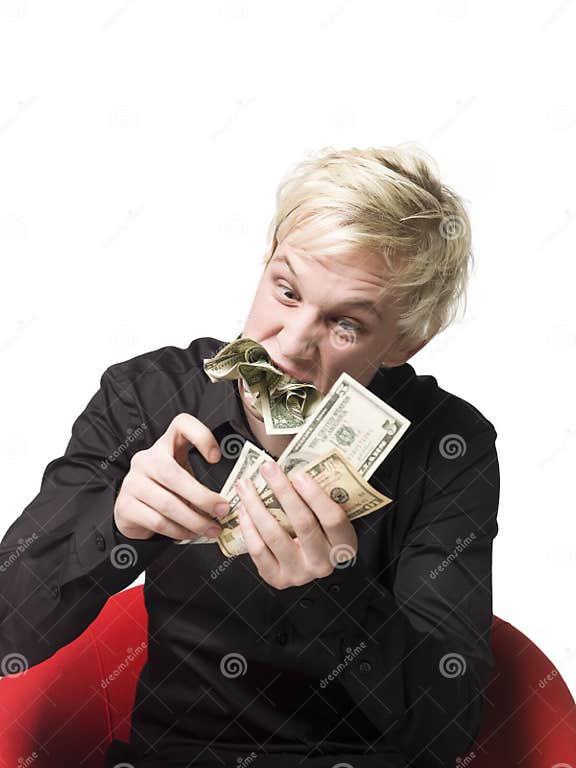 Man eating money stock photo. Image of fauteuil, studio - 8590680
