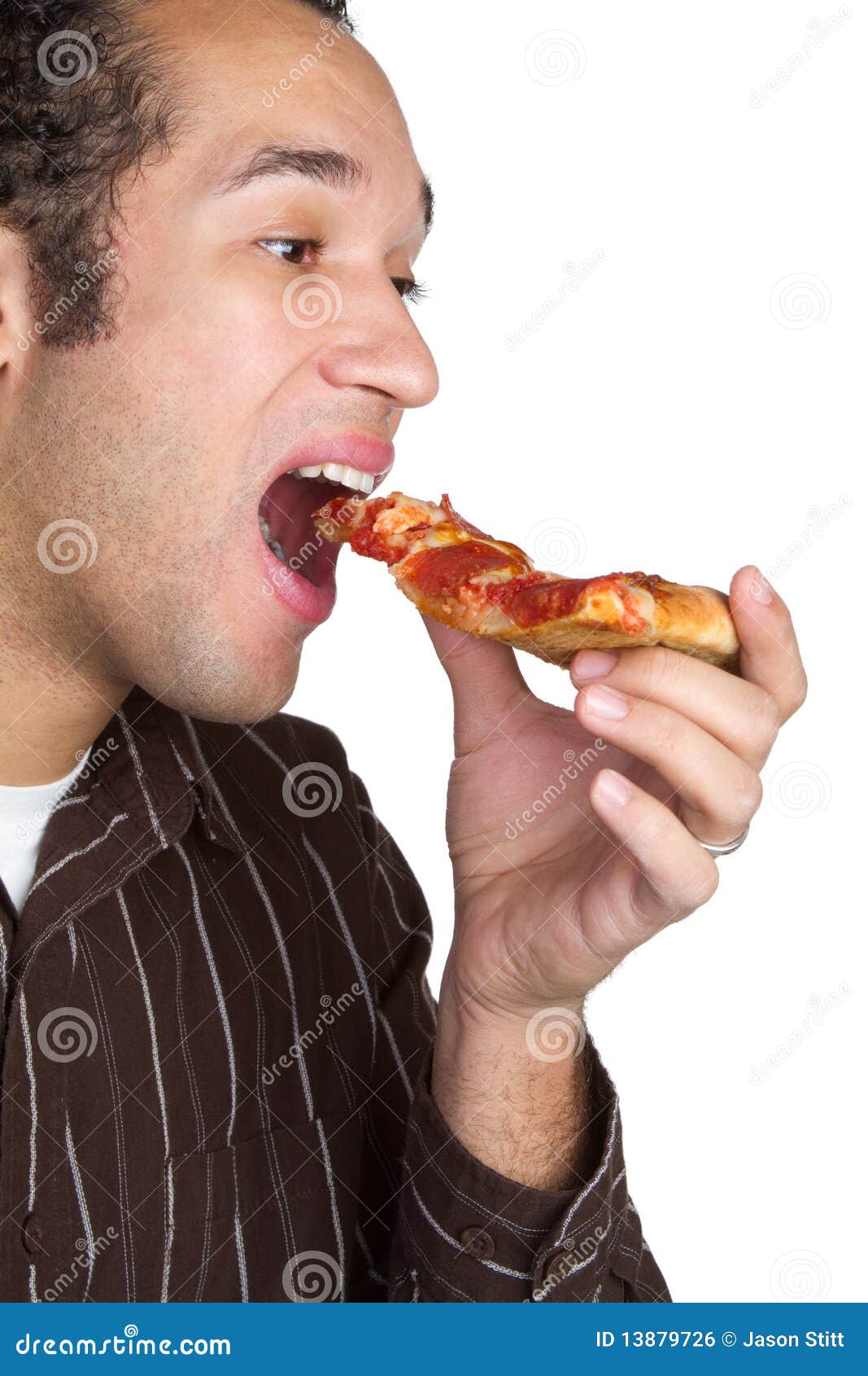 Man Eating Pizza stock photo. Image of american, hand - 13879726
