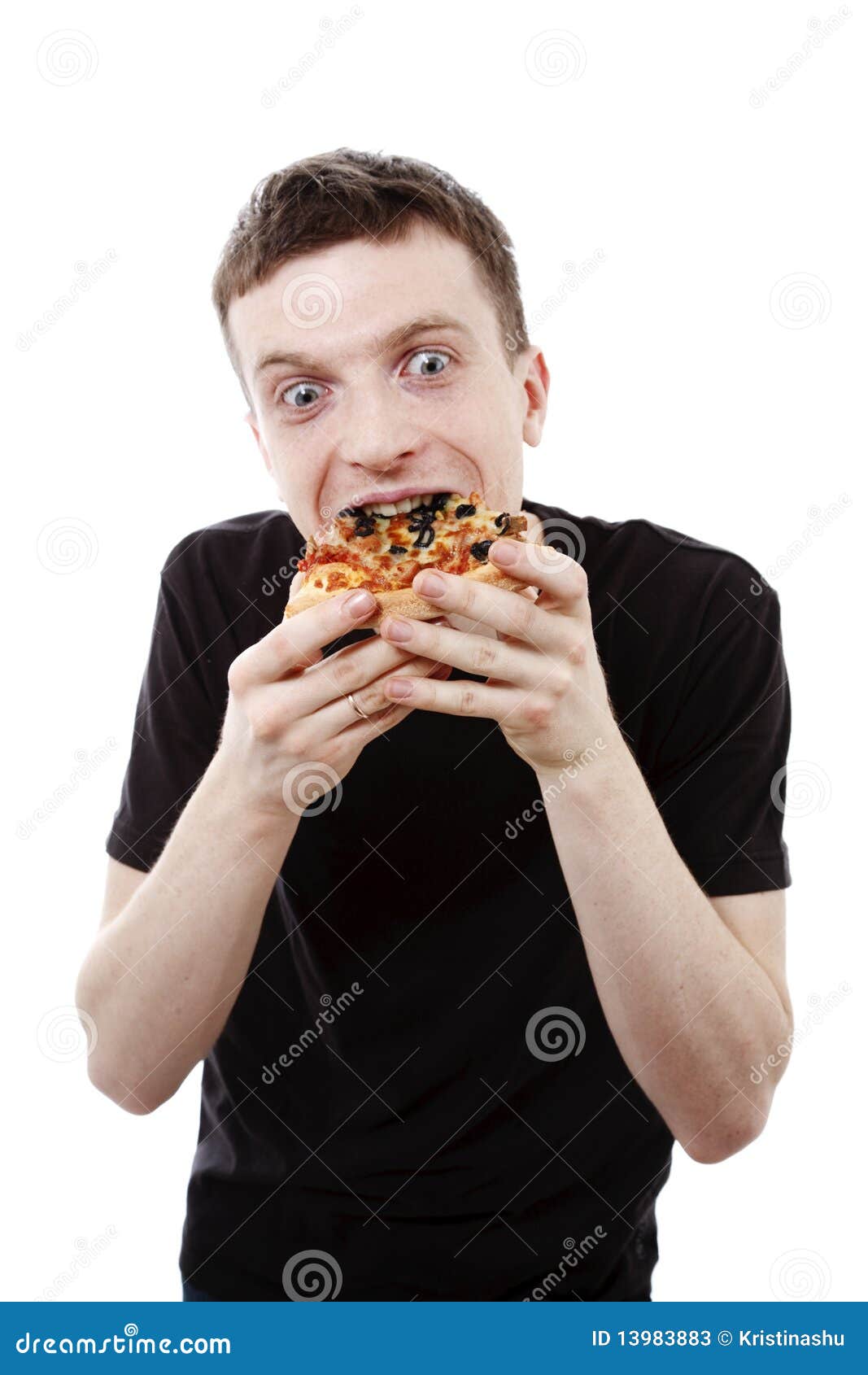 Man eating pizza stock image. Image of unhealthy, studio - 13983883