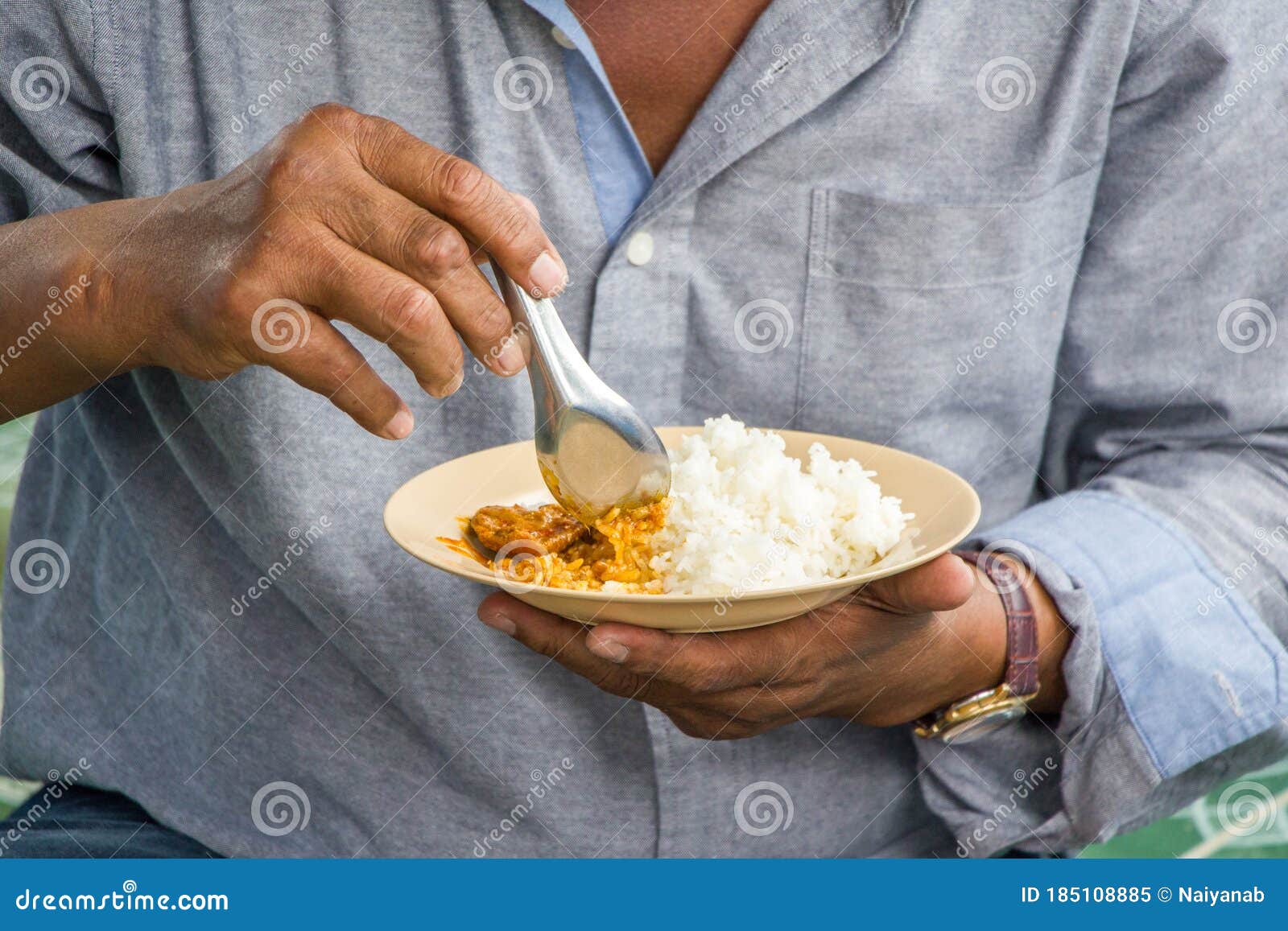 Man Eating Rice With Curry Stock Image Image Of Culture 185108885